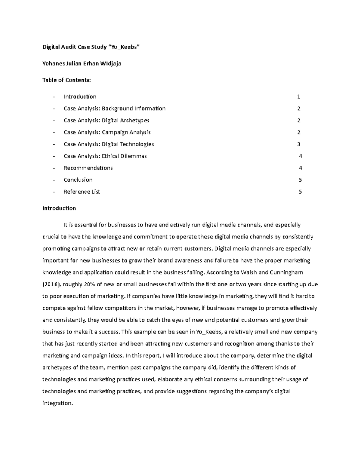 Digital marketing report - Digital Audit Case Study “Yo_Keebs” Yohanes ...