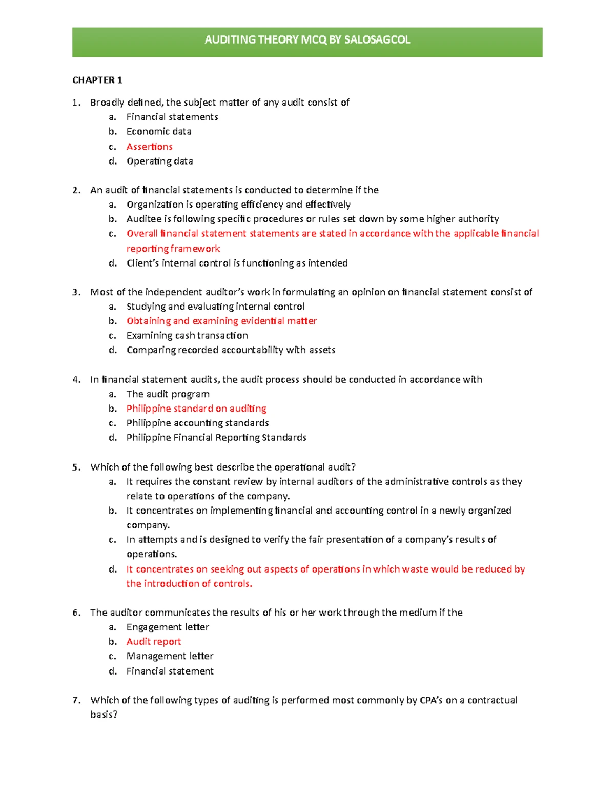 Auditing Theory: Chapter 2 Salosagcol Key Answers - CHAPTER 2: THE PROFESSIONAL STANDARDS (NO 20 ...