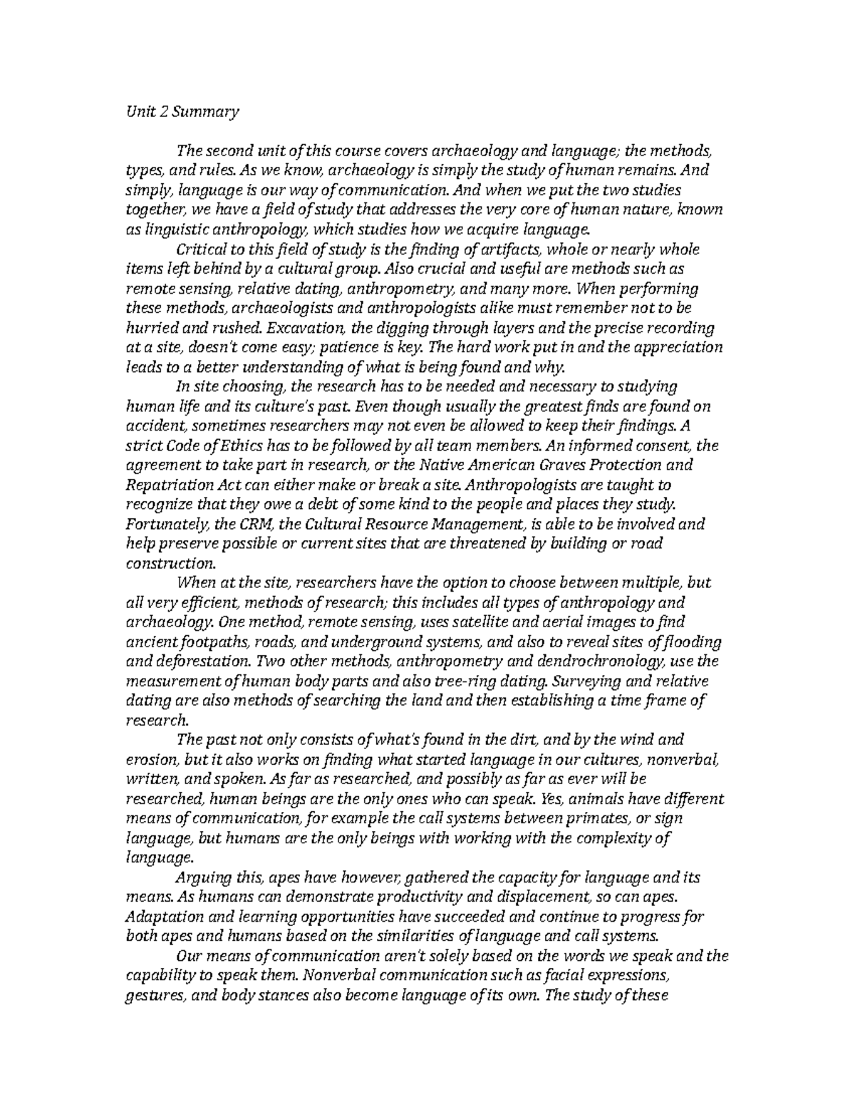 UNIT 2 Summary - Unit 2 Summary The second unit of this course covers ...