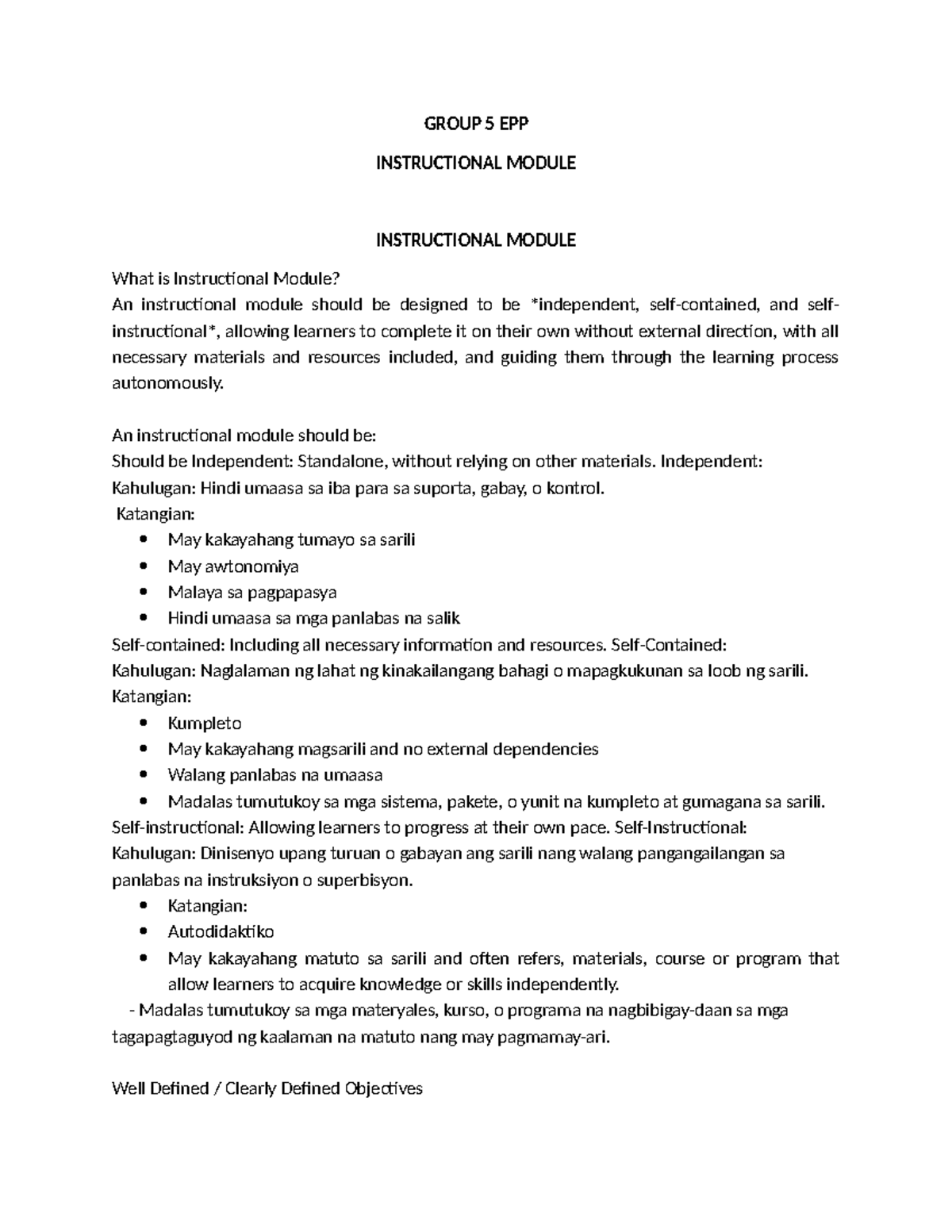 EPP 5: Comprehensive Guide to Instructional Modules - Studocu