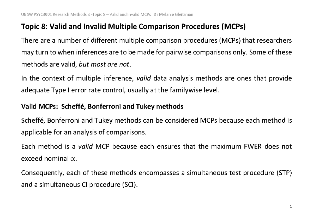 UNSW PSYC3001 Lecture Slides: Valid & Invalid MCPs (Topic 8) - Studocu