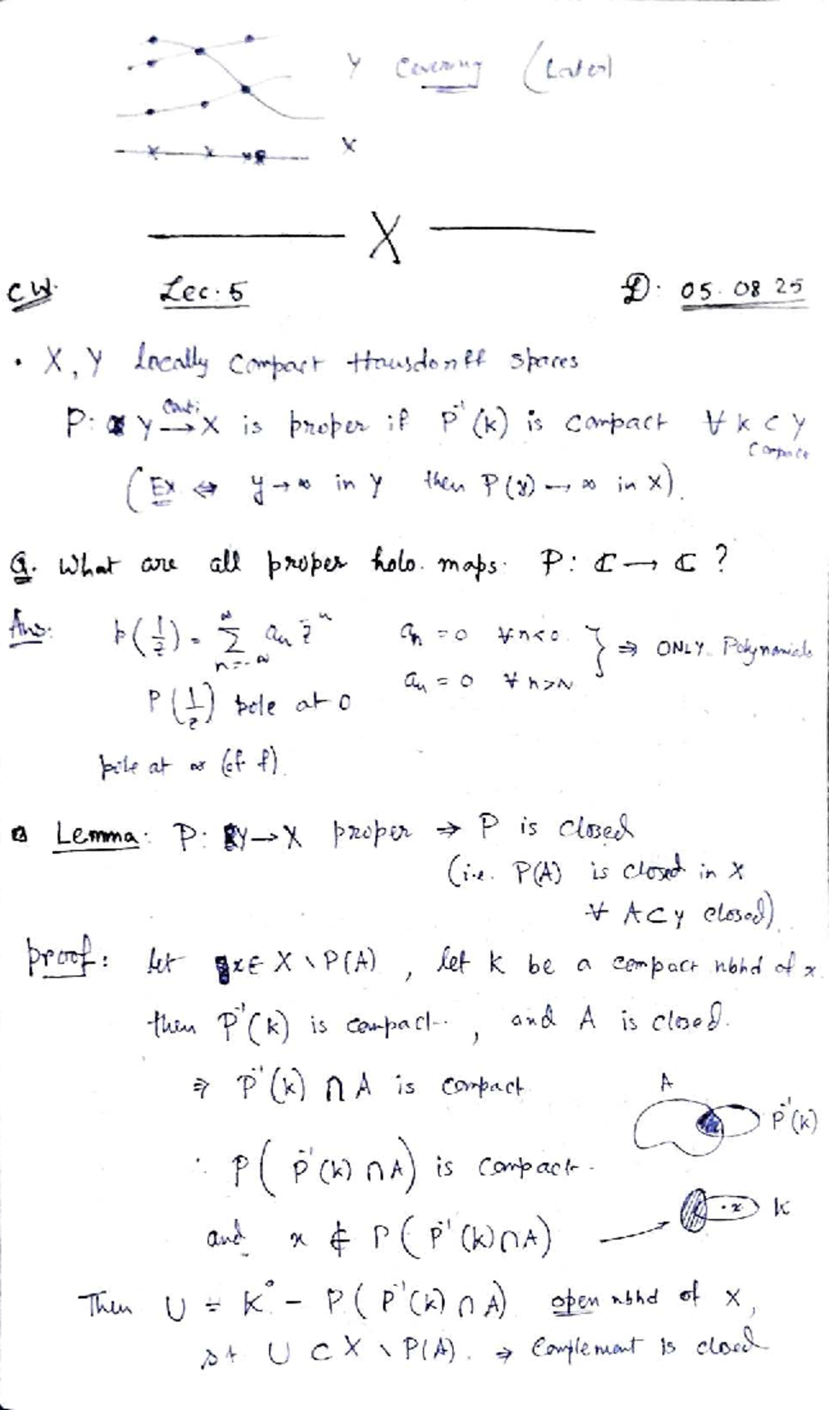Lecture 5: Proper Maps and Finite Degree Coverings in Locally Compact ...