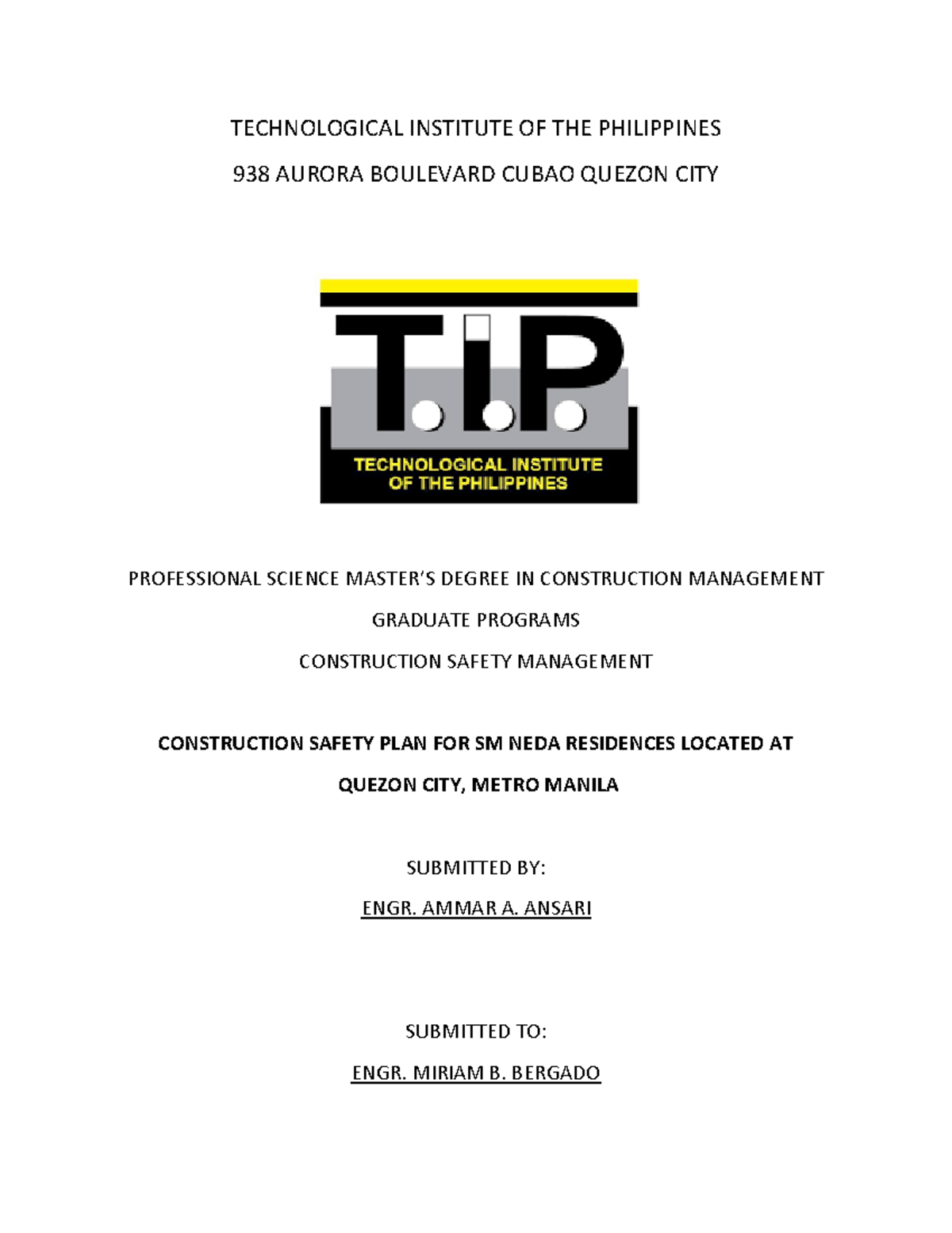 Construction Safety Plan for SM NEDA Residences (CM 938) - Studocu