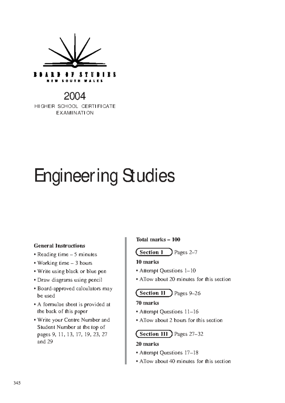 Engineering Studies 2004 HSC Exam Paper - Studocu