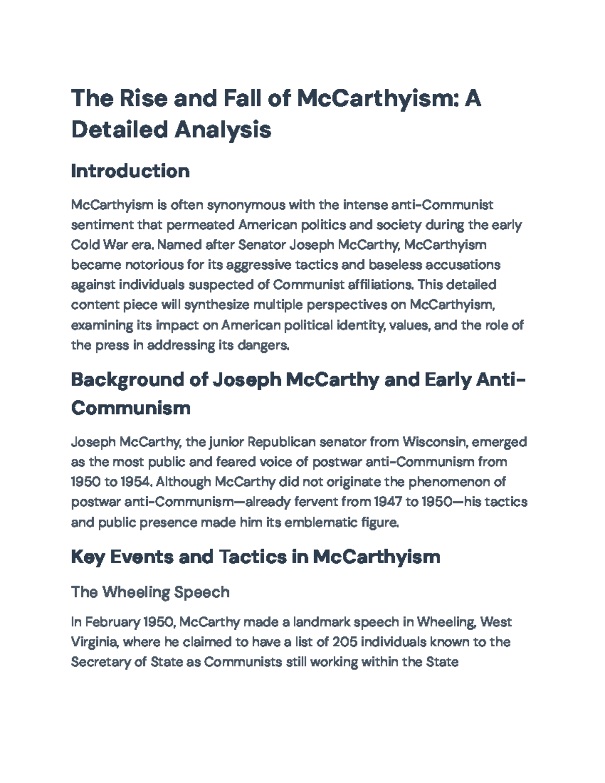 The Rise and Fall of McCarthyism: A Critical Analysis of Its Impact ...