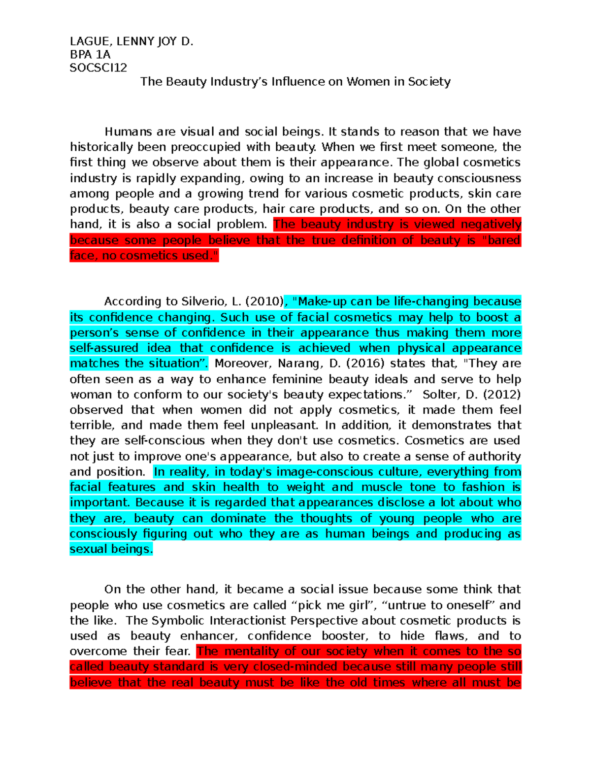 The Beauty Industry - For Sociology - LAGUE, LENNY JOY D. BPA 1A SOCSCI ...