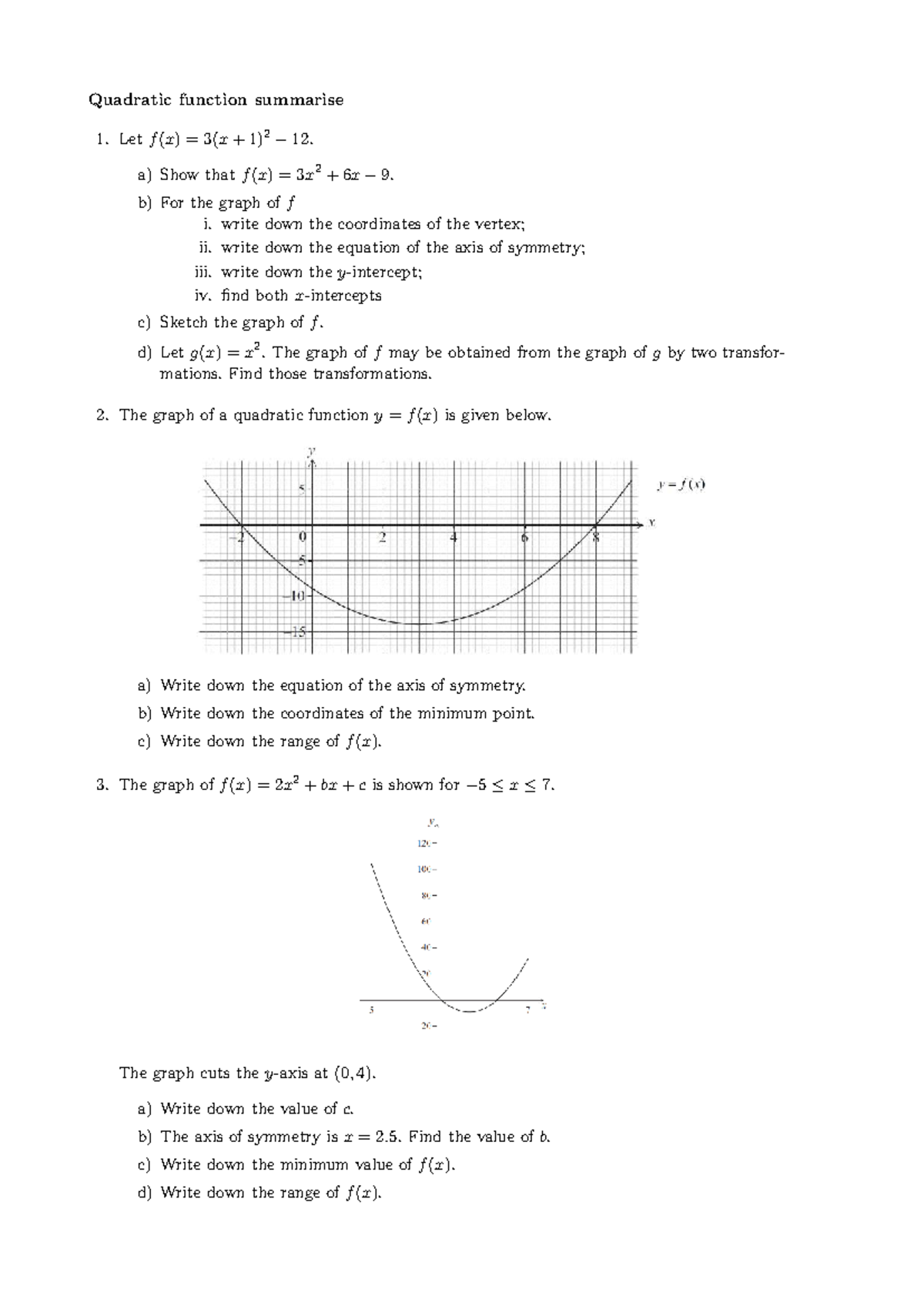 3. Quadratic Function Summary for Exam Preparation - Studocu