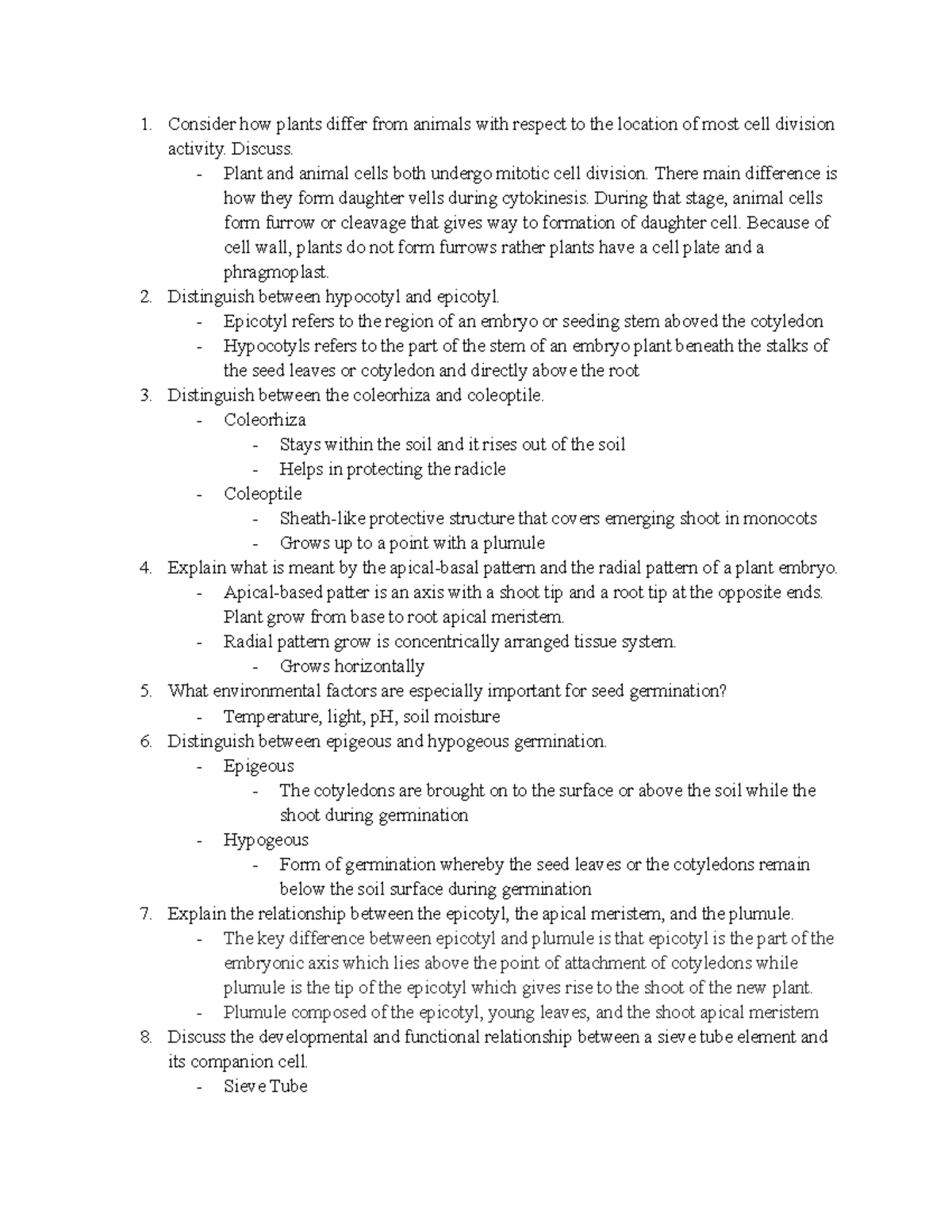 BIOL 101 - Week #3 Lecture Notes on Plant and Animal Cell Differences ...