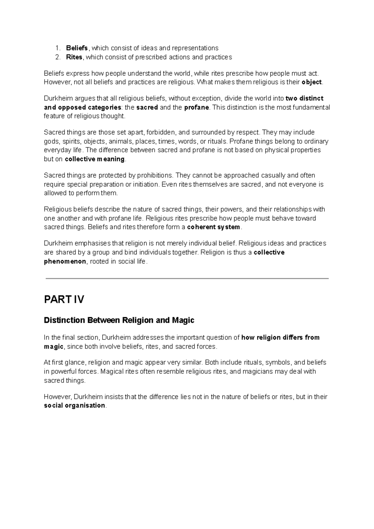 Durkheim L - Summary of Beliefs and Rites in Religion - Studocu