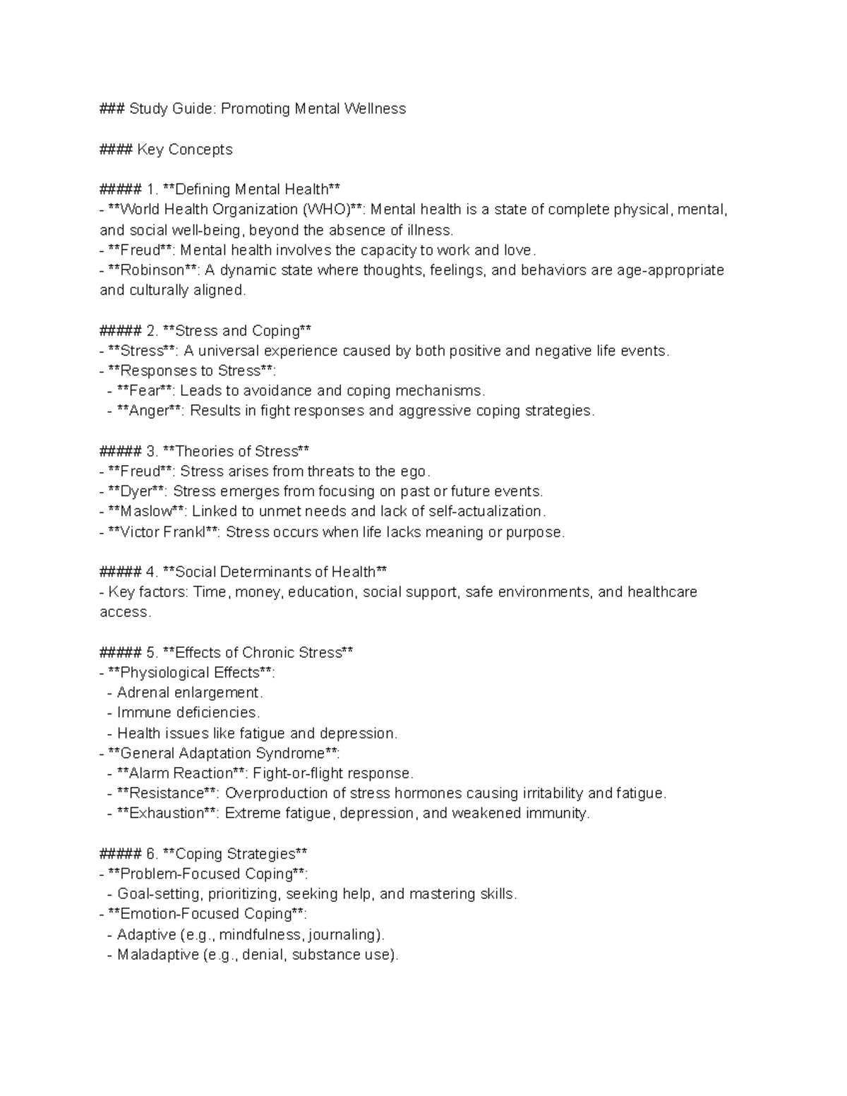 research pico notes - Study Guide: Promoting Mental Wellness Key ...