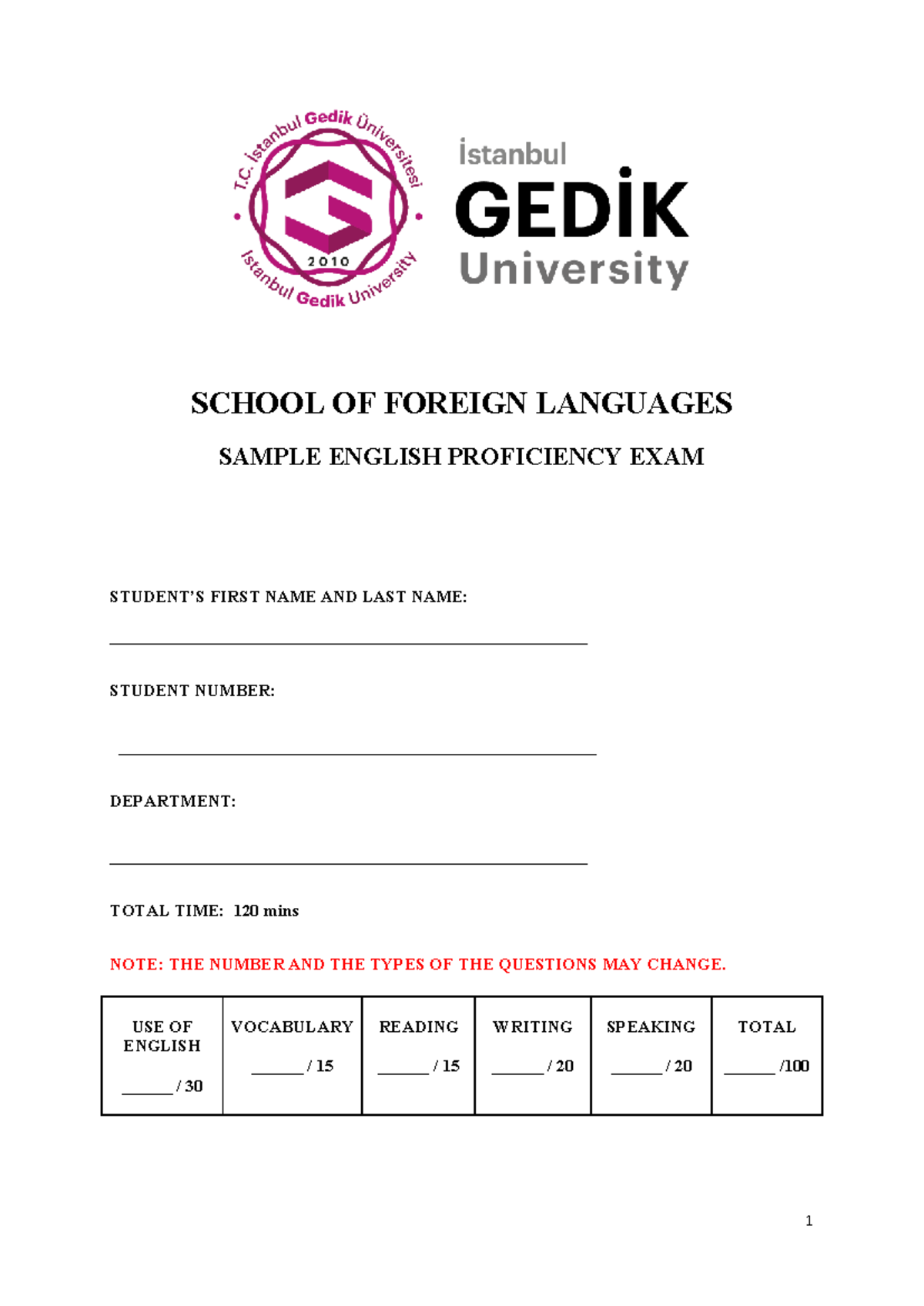 SCHOOL OF FOREIGN LANGUAGES ENGLISH PROFICIENCY EXAM SAMPLE - Studocu