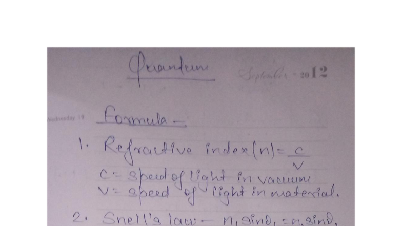 Formula Unit 2: Refractive Index and Light Properties - Studocu