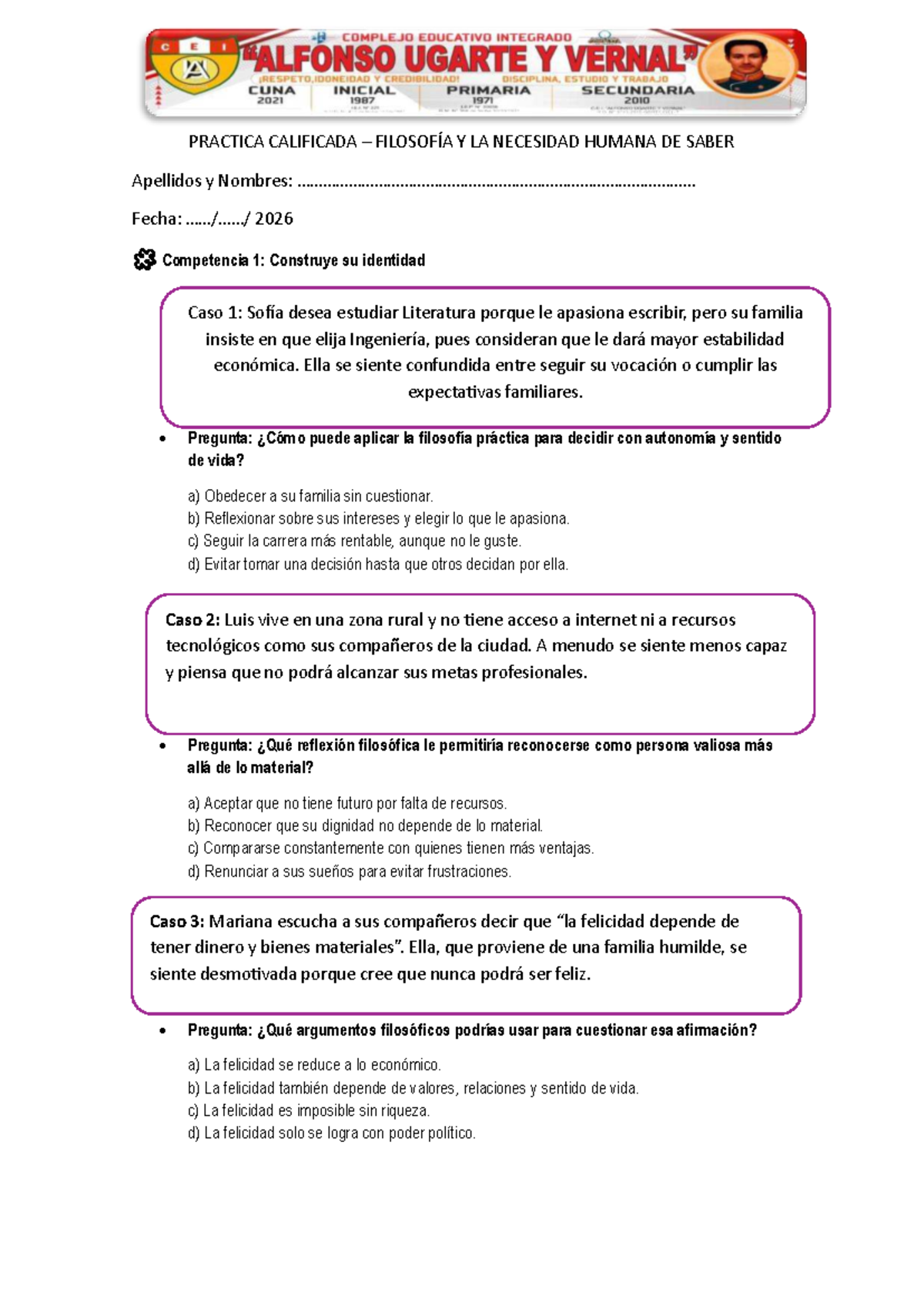 Práctica Calificada II: Filosofía y la Búsqueda de Identidad Humana ...