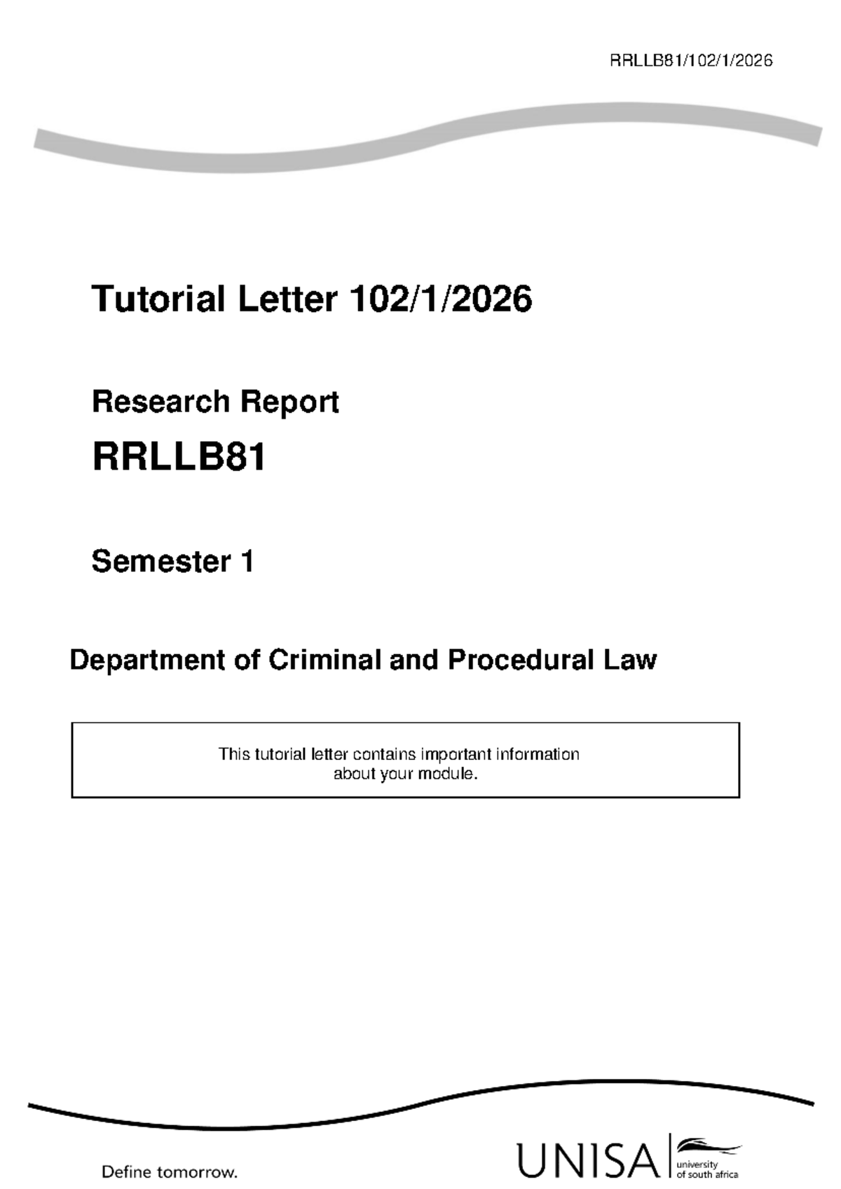 RRLLB81 - Research Report Tutorial Letter for Semester 1 - Studocu