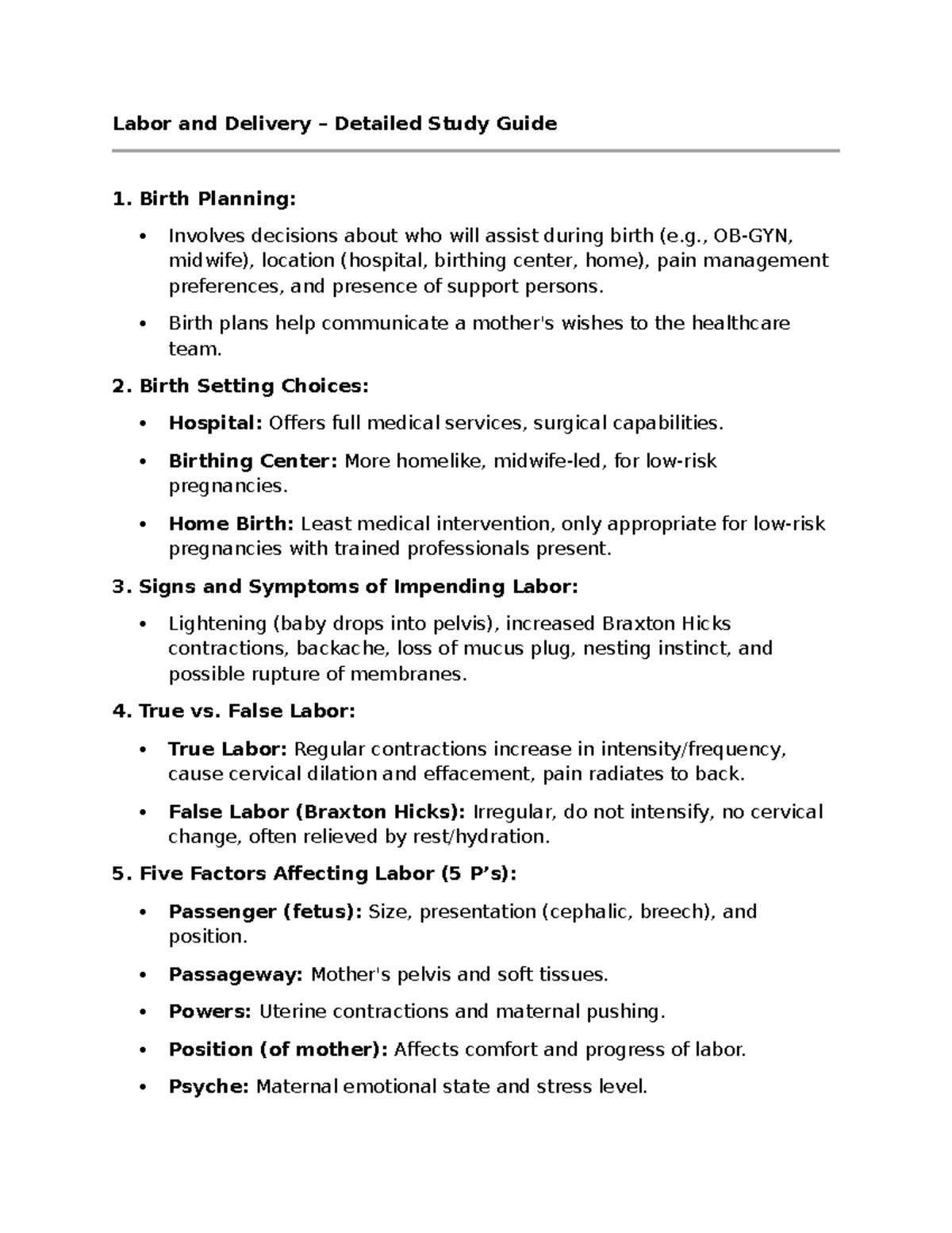 Labor and Delivery Study Guide: Key Concepts and NCLEX Tips - Studocu