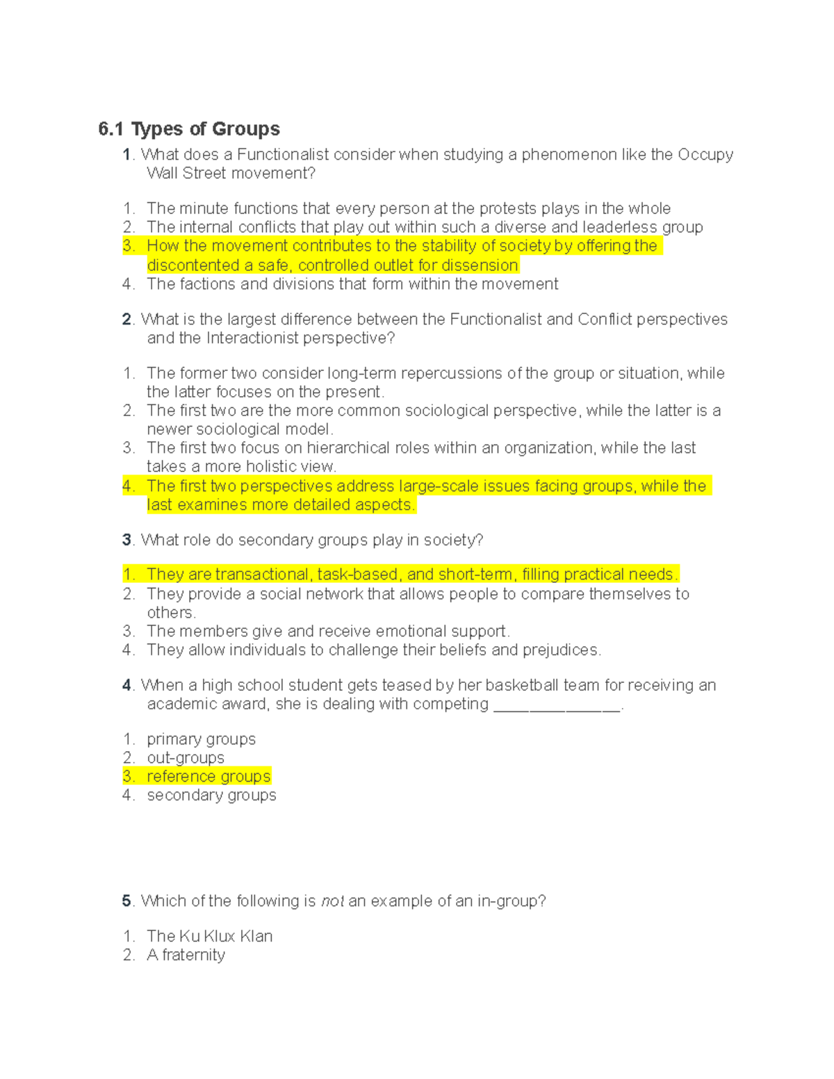 Chapter 6 Study Guide Quiz (With Answers) - 6 Types of Groups What does ...
