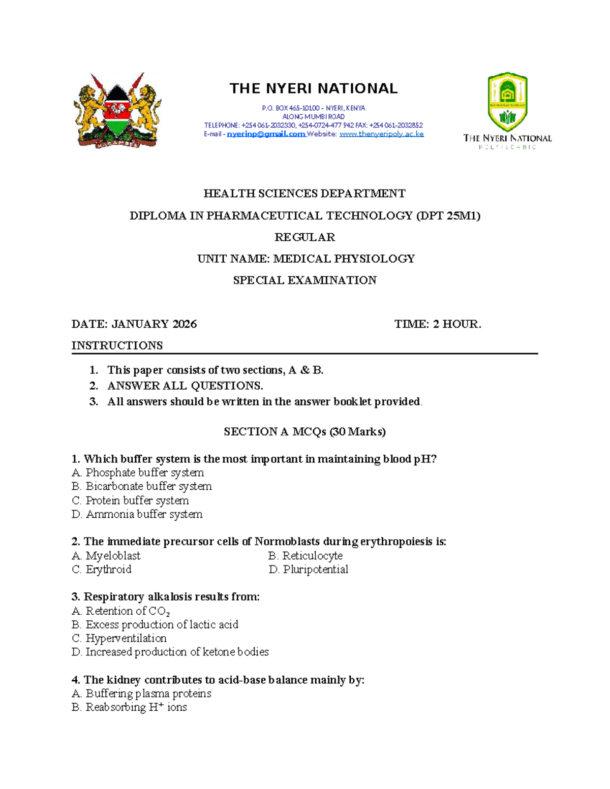 M Physiology Special Exam Questions - DPT 25M1 - Studocu