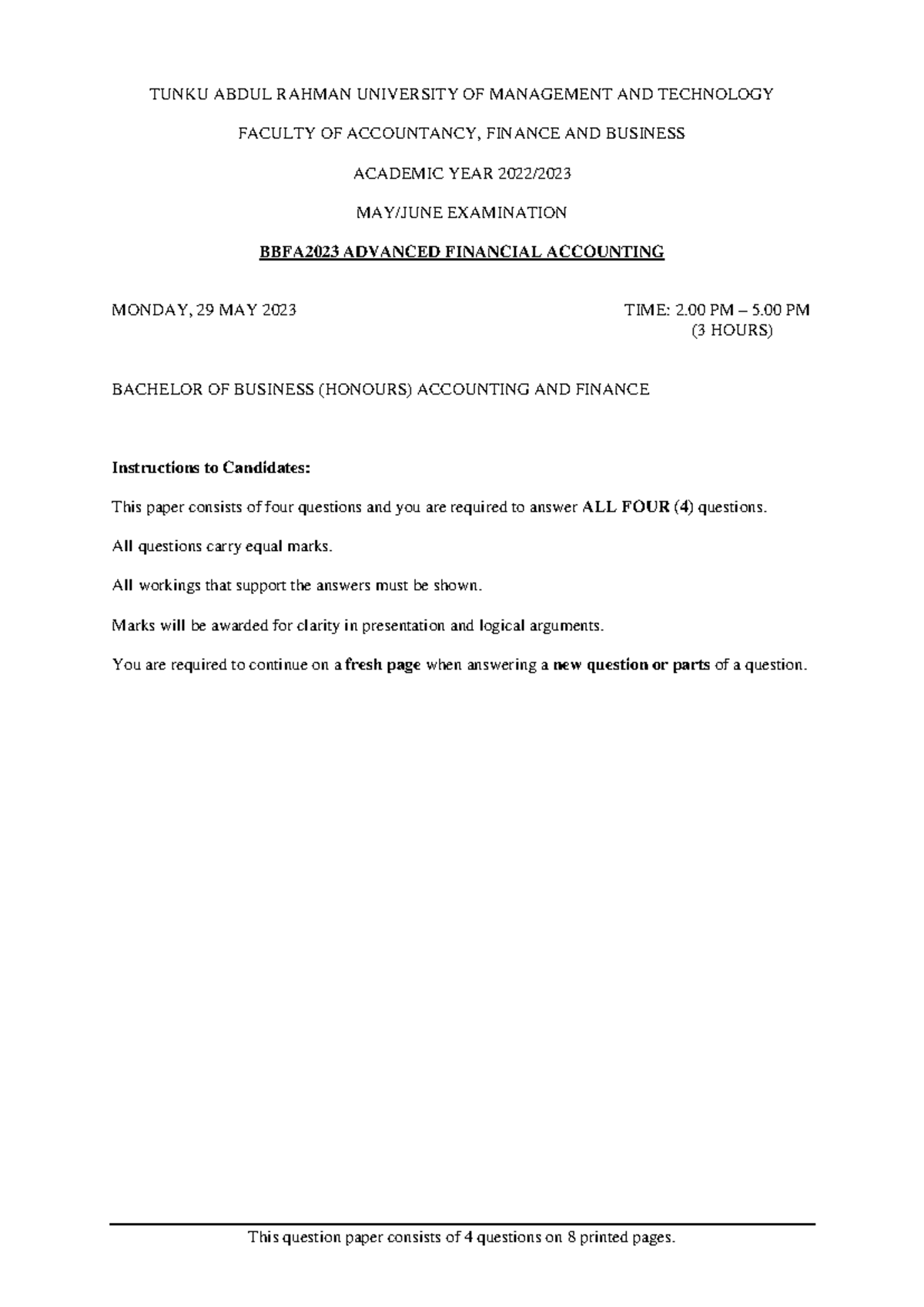 BBFA2023 June 2023 Final Exam - Advanced Financial Accounting - Studocu