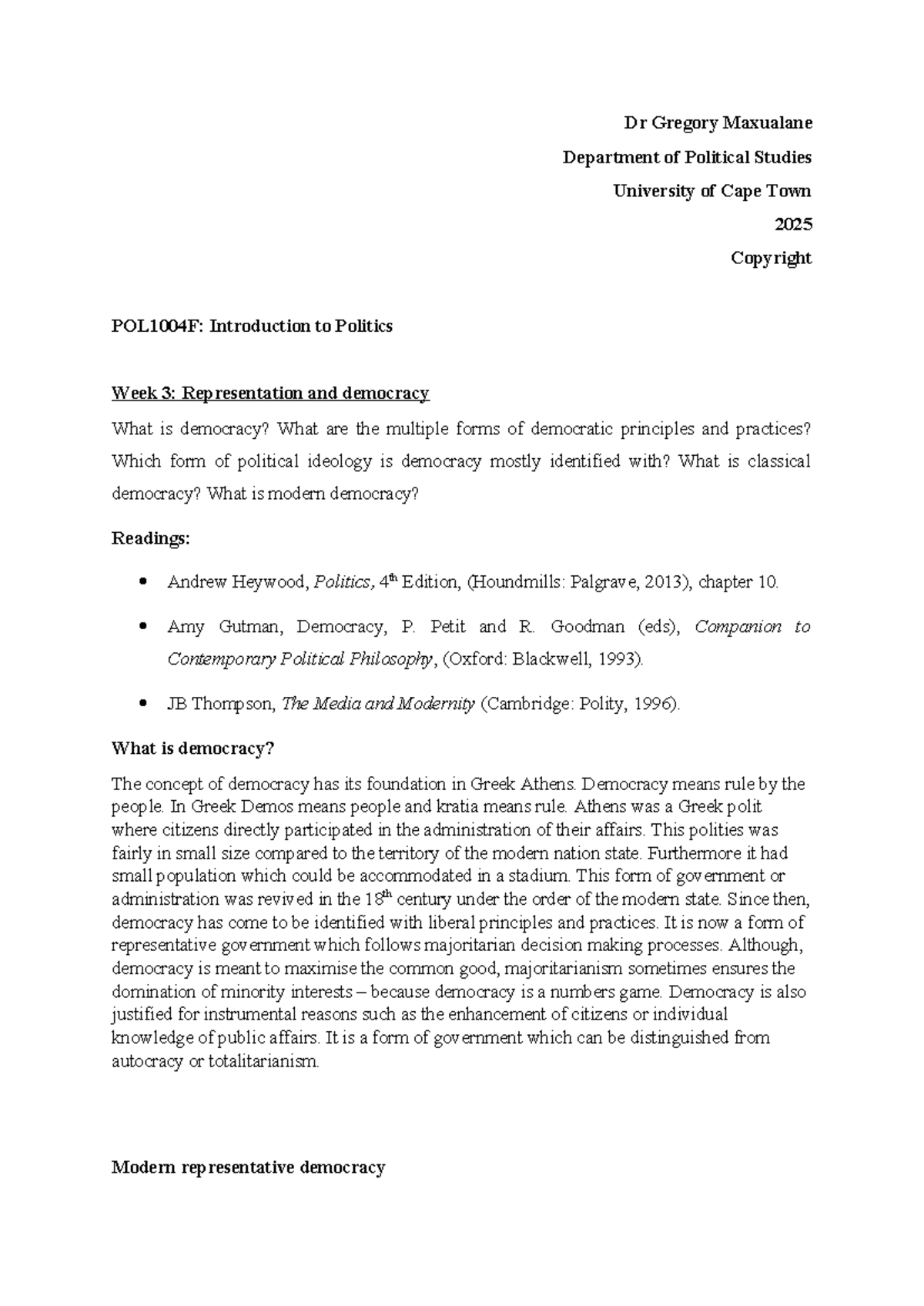 Exploring Democracy: Key Concepts and Theories (POL1004F) - Studocu