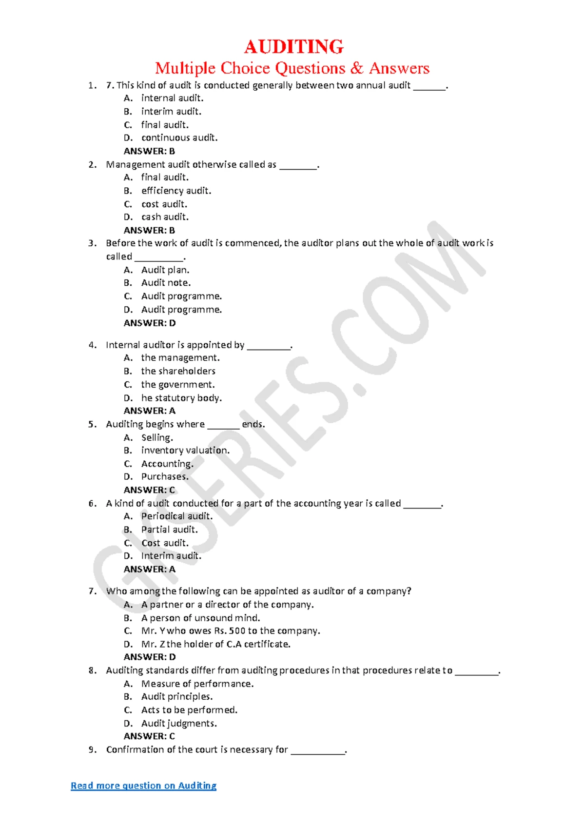 Auditing Question - read - AUDITING Multiple Choice Questions & Answers Read more question on ...