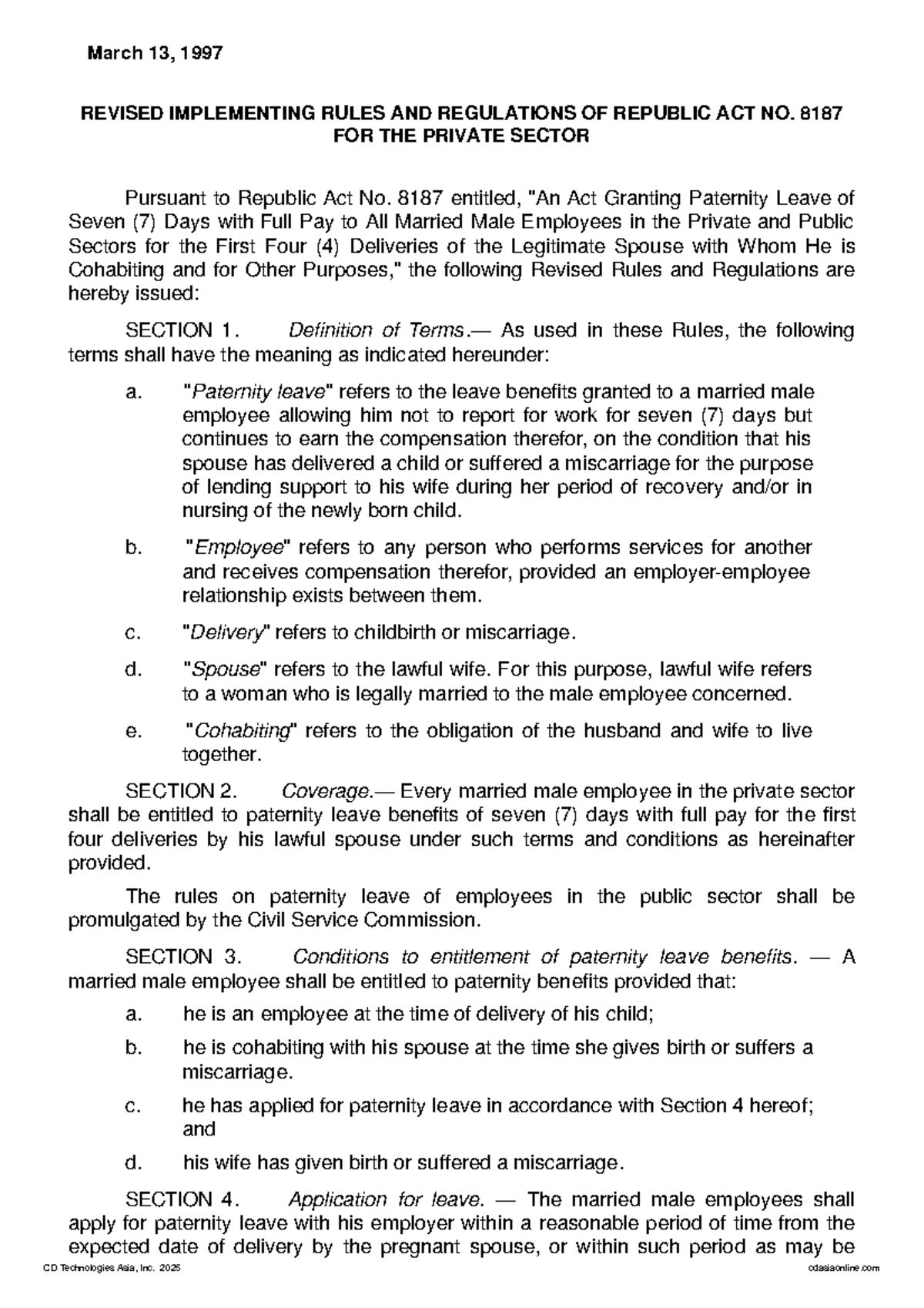 Revised Implementing Rules for RA No. 8187: Paternity Leave Benefits ...