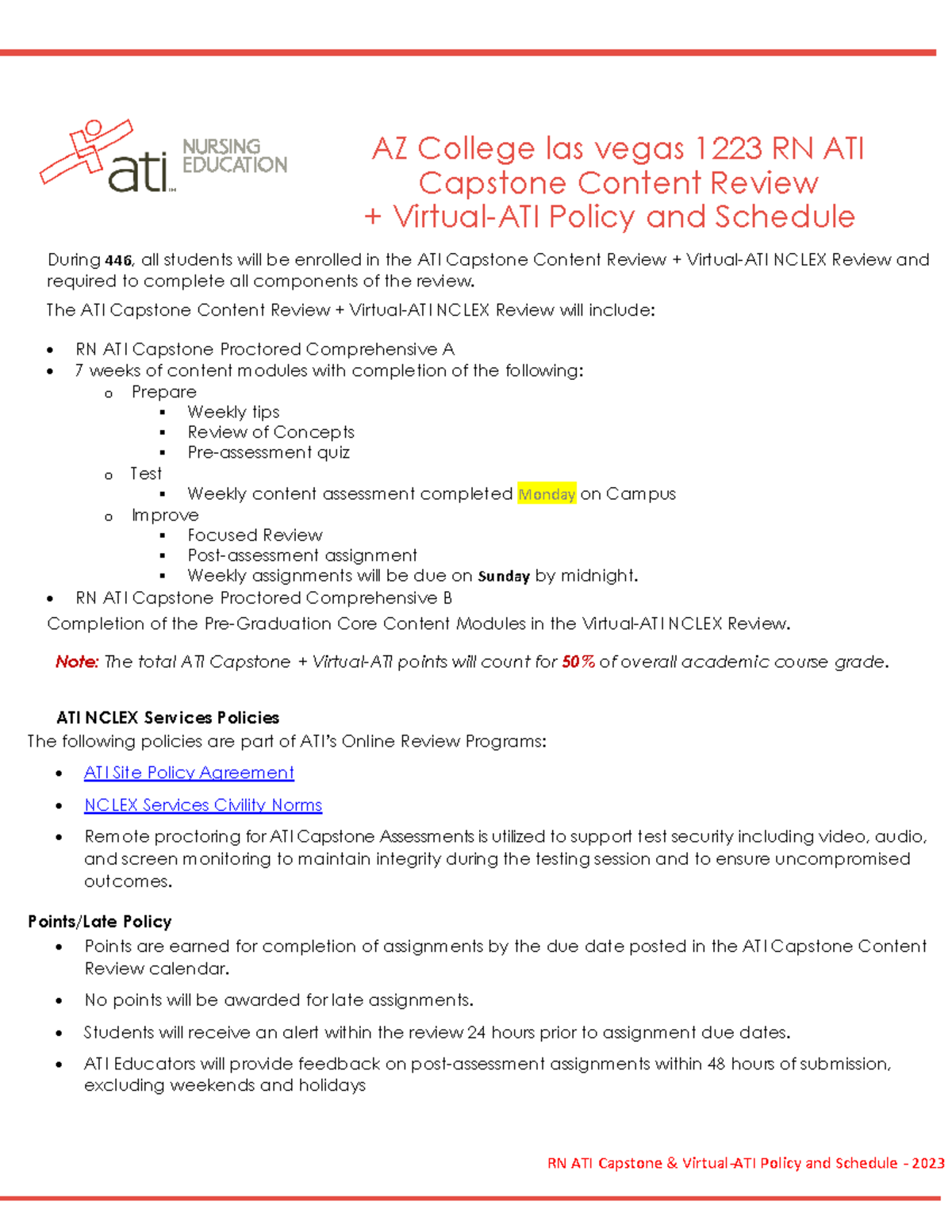 ATI Capstone - RN Comprehensive Review and Schedule Details - Studocu
