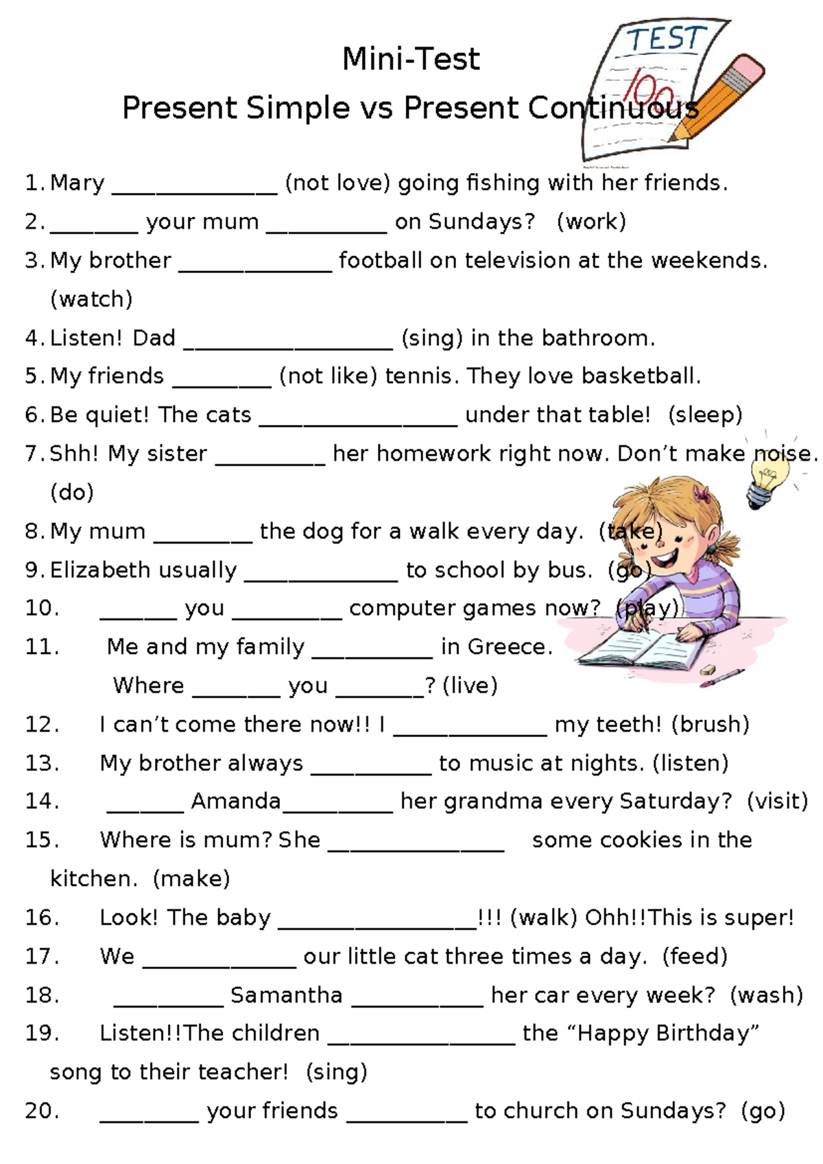 Present Simple vs Present Continuous Mini Test 1 - Studocu