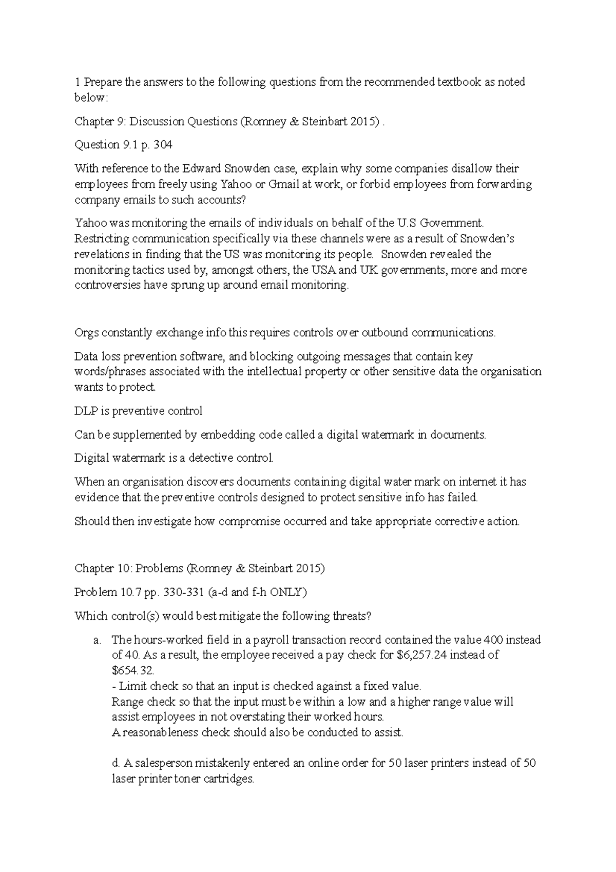 Tutorial 6 week 7 - 1 Prepare the answers to the following questions ...