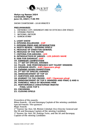 Criteria - Judging - PRODUCTION NUMBER Candidate Mastery 5pts. Poise ...