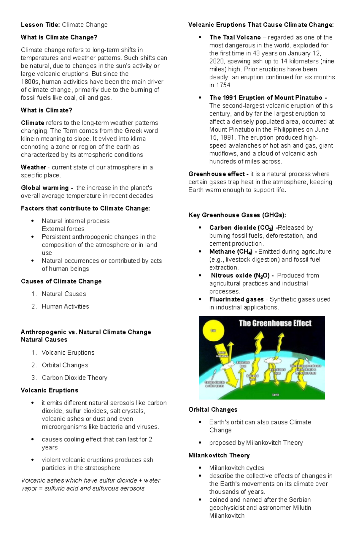 Lesson: Climate Change and Volcanic Eruptions (CC - Hsjdbdb) - Studocu