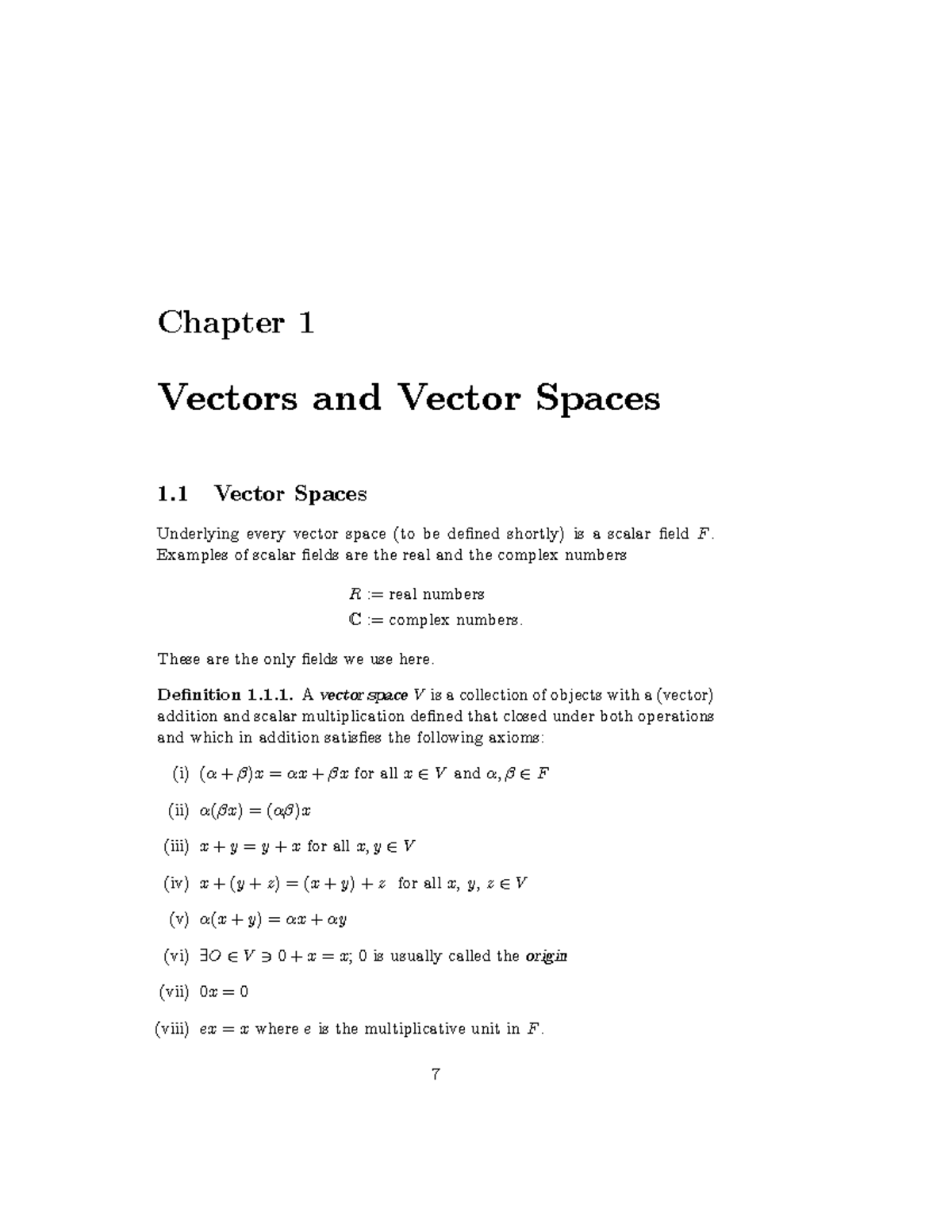 Chapter 1 - Vectors and Vector Spaces Overview for Math - Studocu