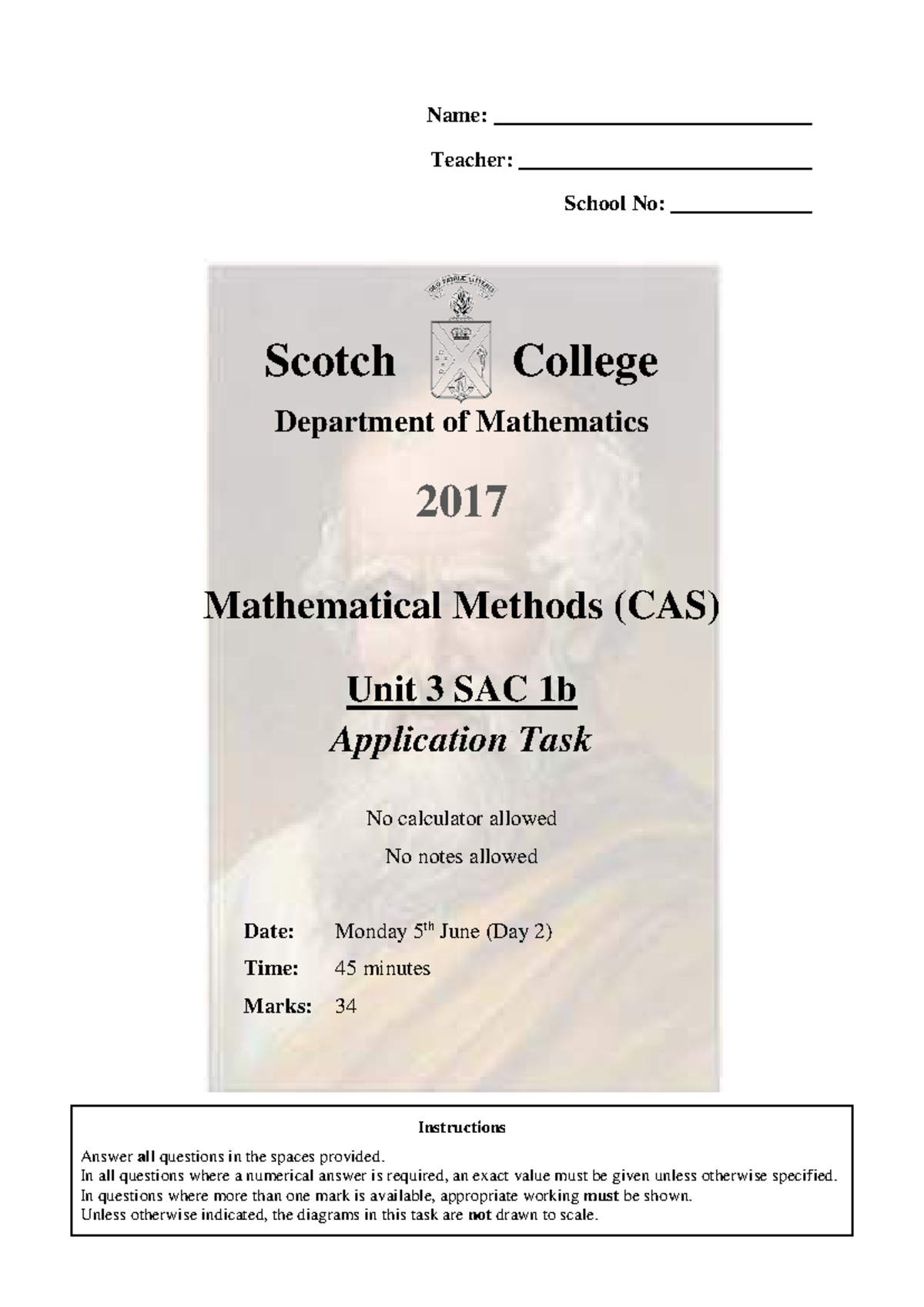 SC 2017 12MME SAC 1 - Mathematical Methods Application Task - Studocu