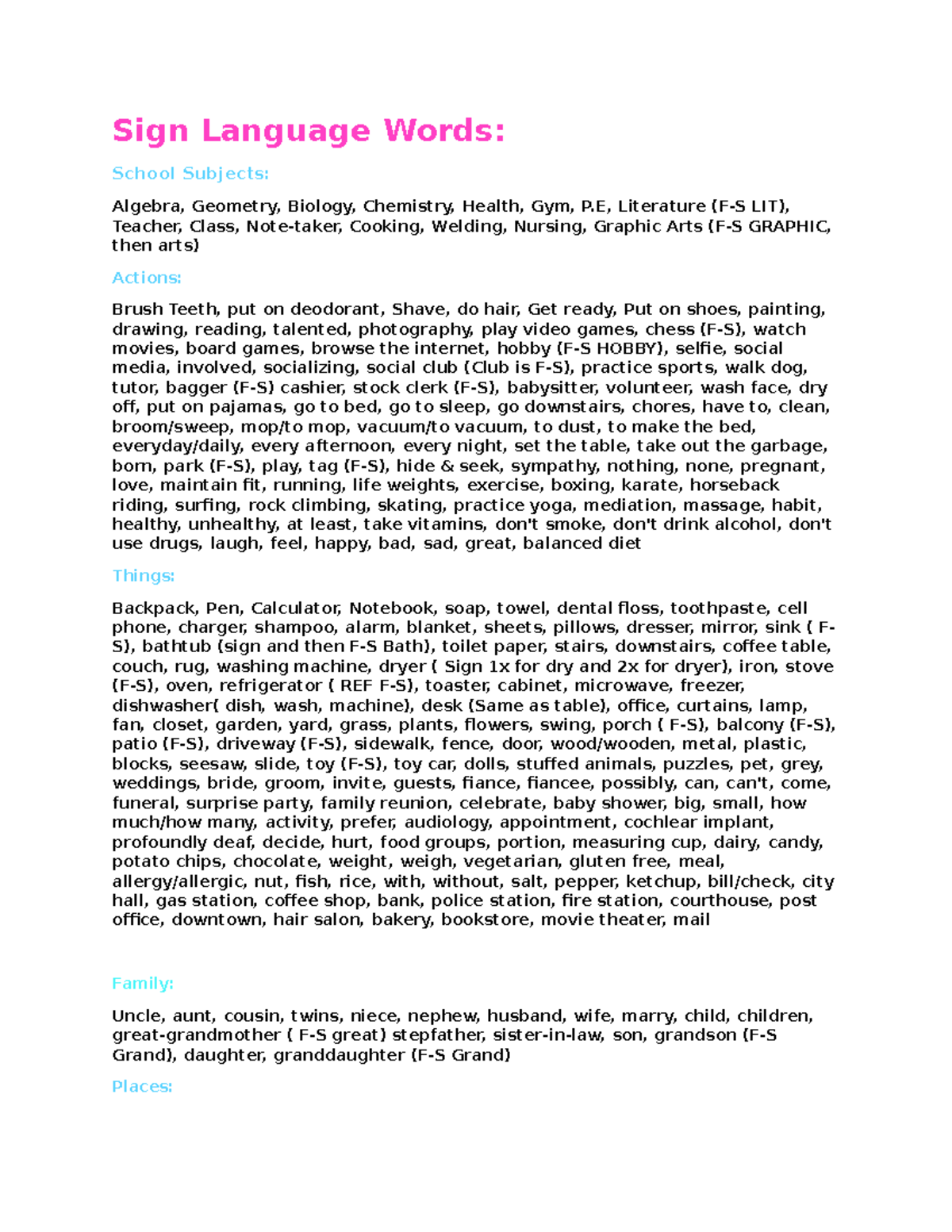Vocab - FLVS Sign Language Words & Actions 2022-2023 - Studocu