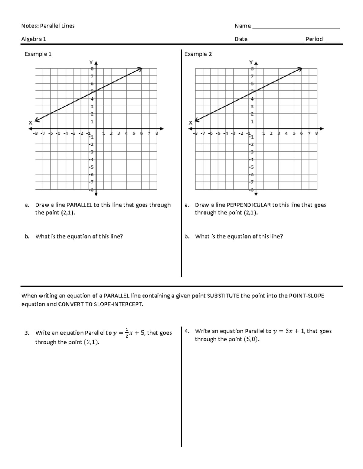 Algebra 1 Notes: Understanding Parallel and Perpendicular Lines - Studocu