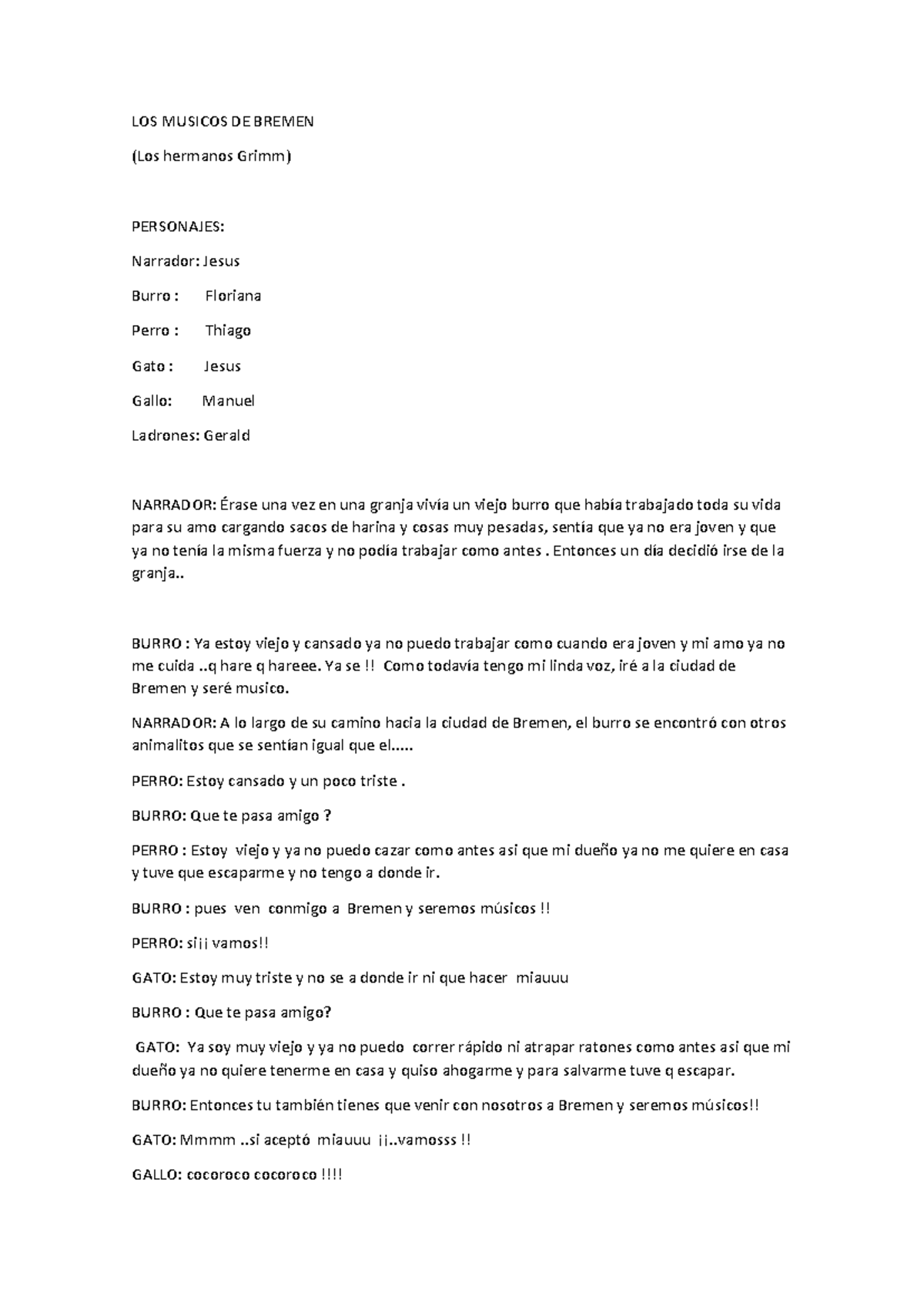 Músicos de Bremen - Cuento de los Hermanos Grimm - Studocu