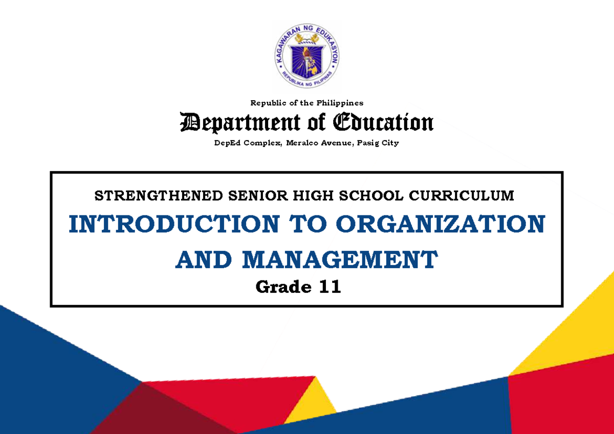 Grade 11 Introduction to Organization & Management Course Overview ...