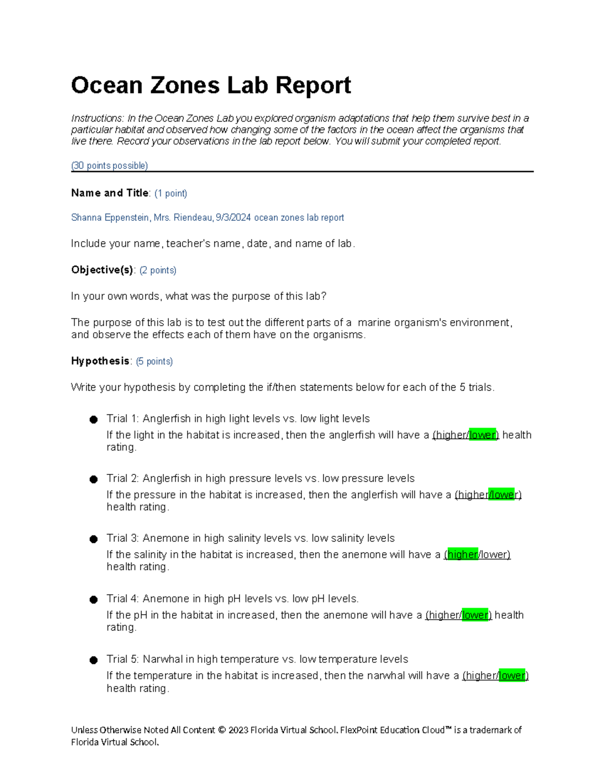 Ocean Zones Lab Report: Organism Adaptations & Environmental Effects ...