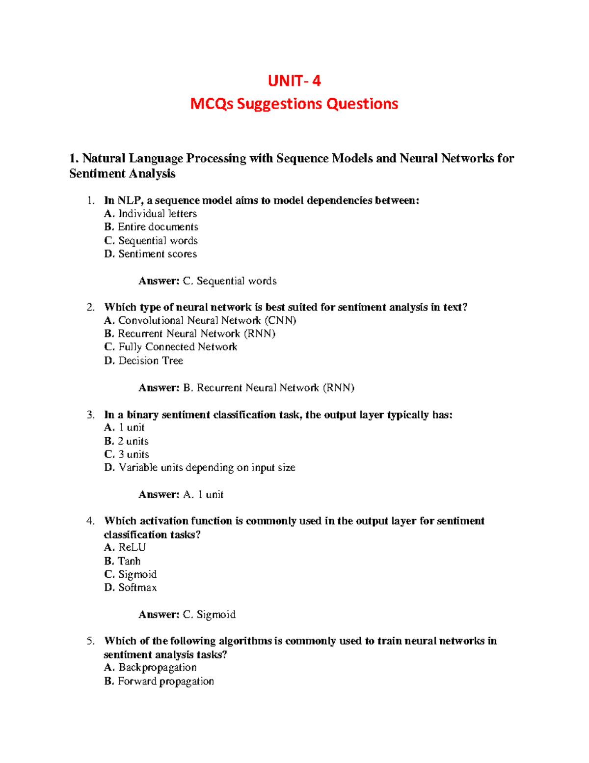 UNIT-4(MCQs) - MCQS NLP UNIT 4 - UNIT- 4 MCQs Suggestions Questions 1 ...