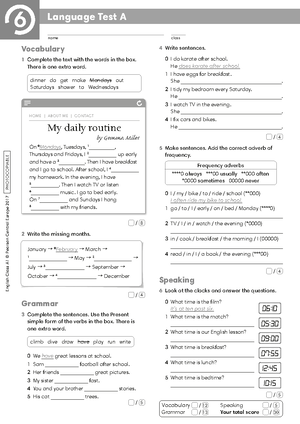 ECA1 Tests Language Test 5A - English Class A1 © Pearson Central Europe ...