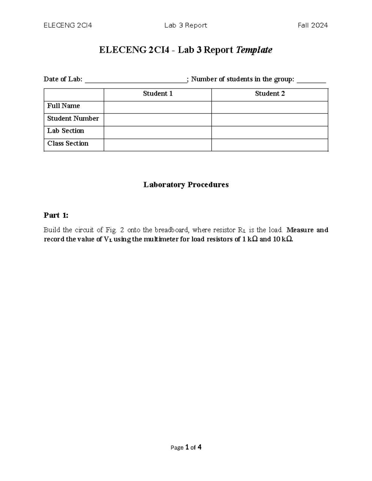 EE2CI4 Lab3 Report Template - ELECENG 2CI4 - Lab 3 Report Template Date ...
