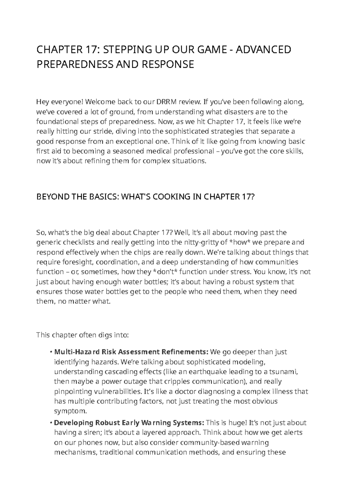 DRRM 101: Chapter 17 - Advanced Preparedness & Response Review - Studocu