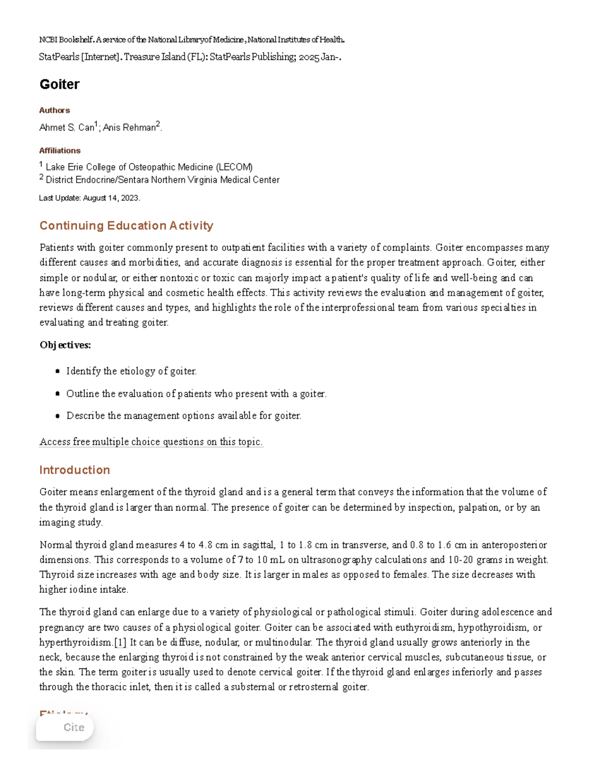 Goiter - Stat Pearls - NCBI Bookshelf - NCBI Bookshelf. A service of ...