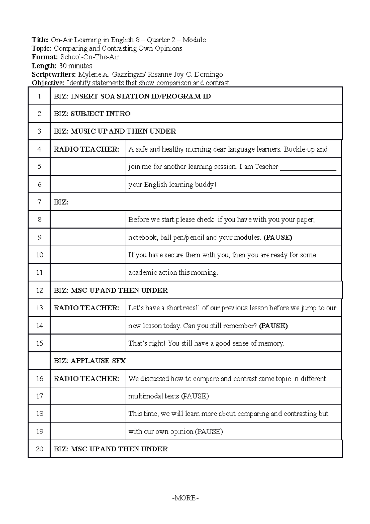 English 8 Module 4 - Hello - Title: On-Air Learning in English 8 ...