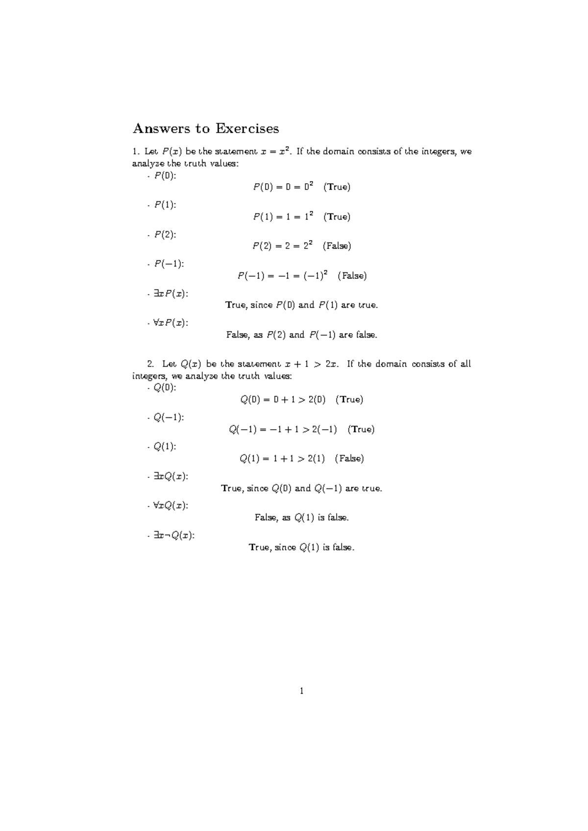 Exercises - Answer Key for Exercises in Logic (MATH101) - Studocu