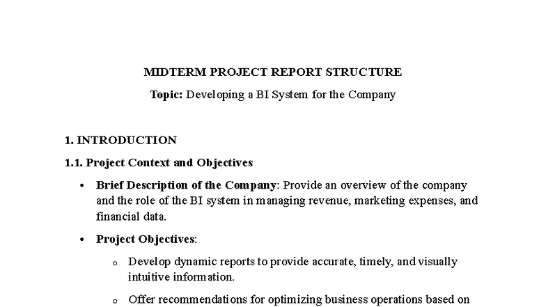 MIDTERM PROJECT REPORT: BI System Development for Company - Studocu