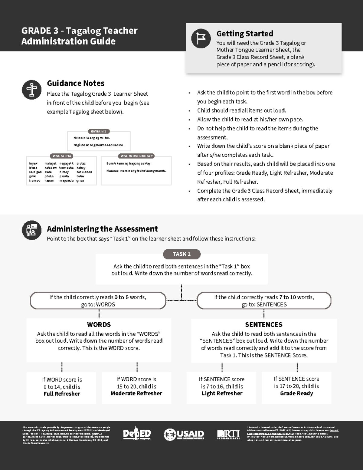 Tagalog Grade 3-1 Learner Assessment Administration Guide - Studocu