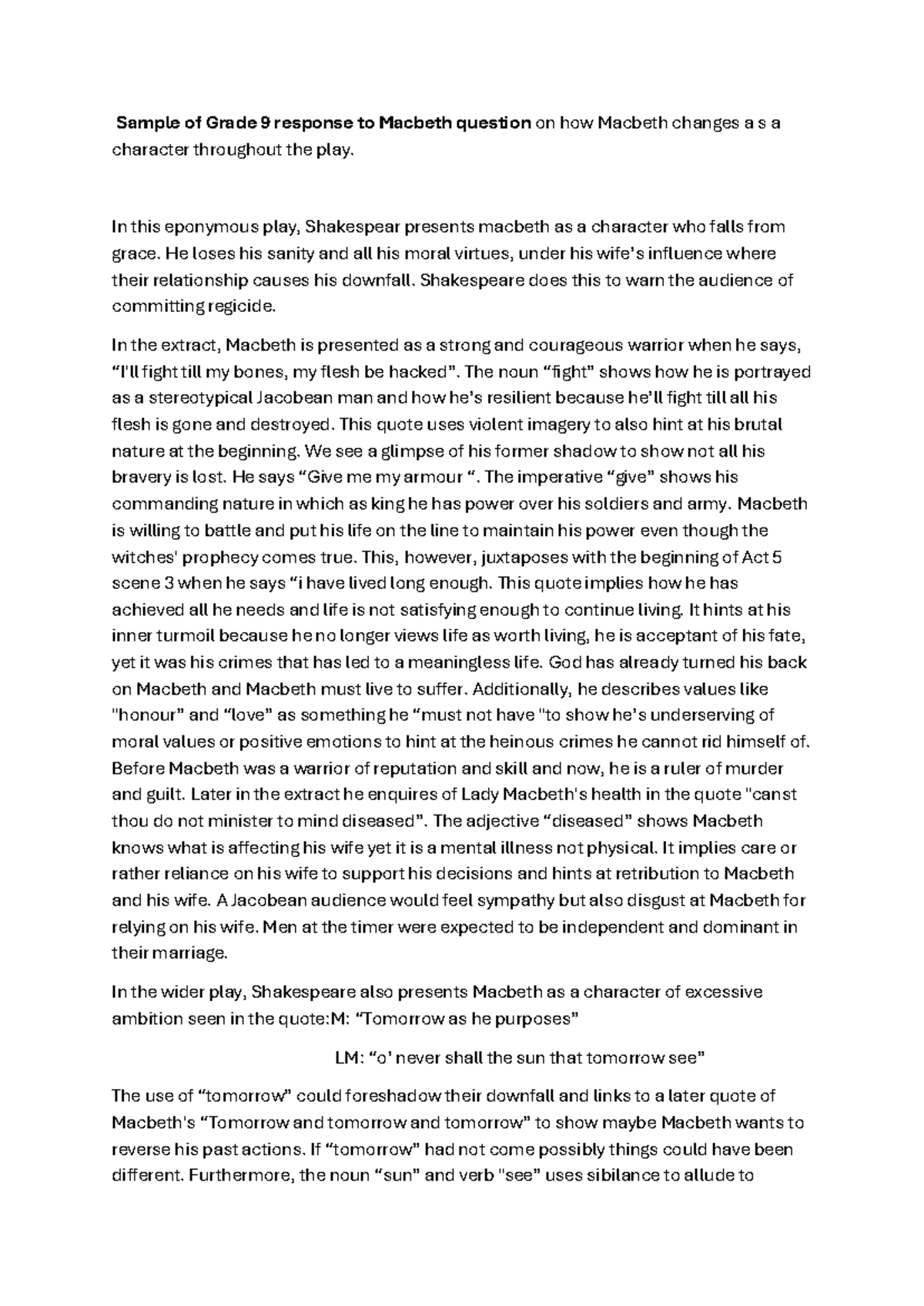 Grade 9 Macbeth Essay: Analyzing Character Transformation Throughout ...