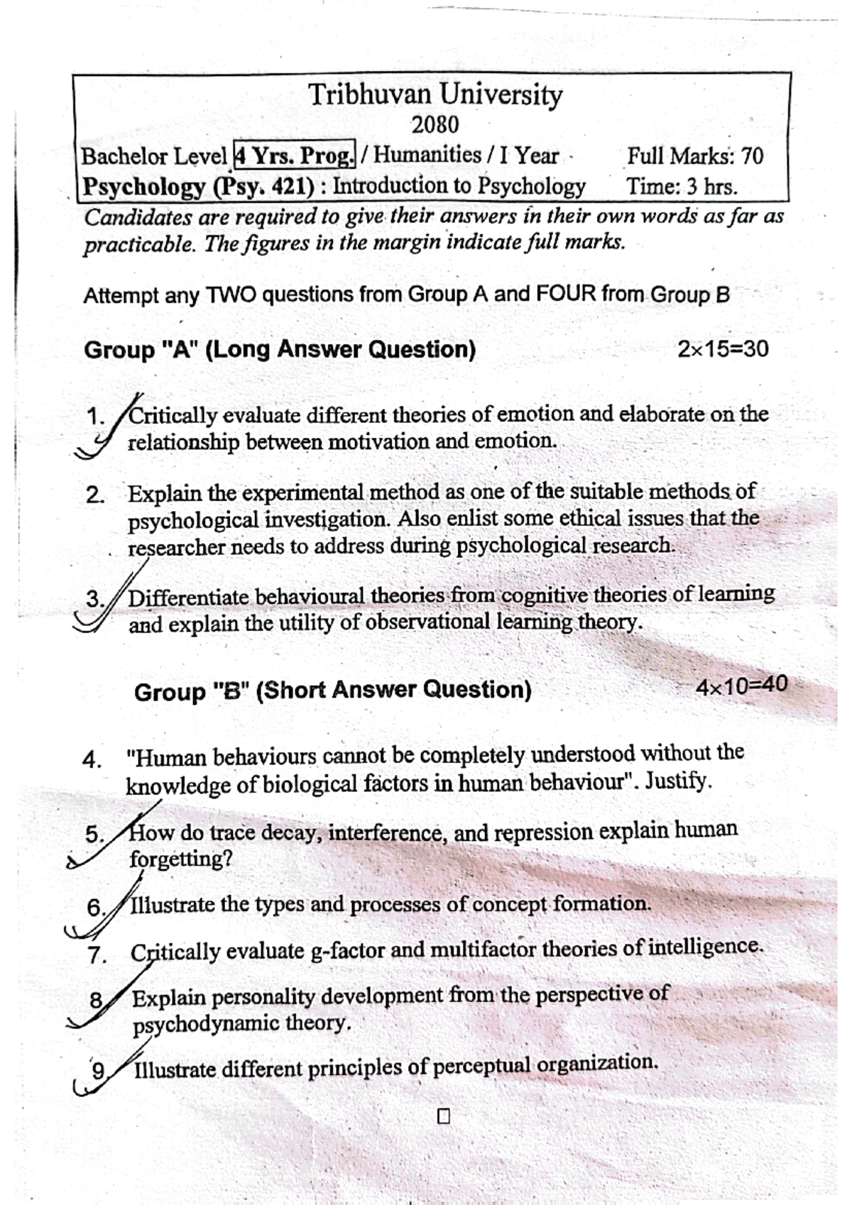 Psychology Final Exam Question Paper 2080 - Studocu