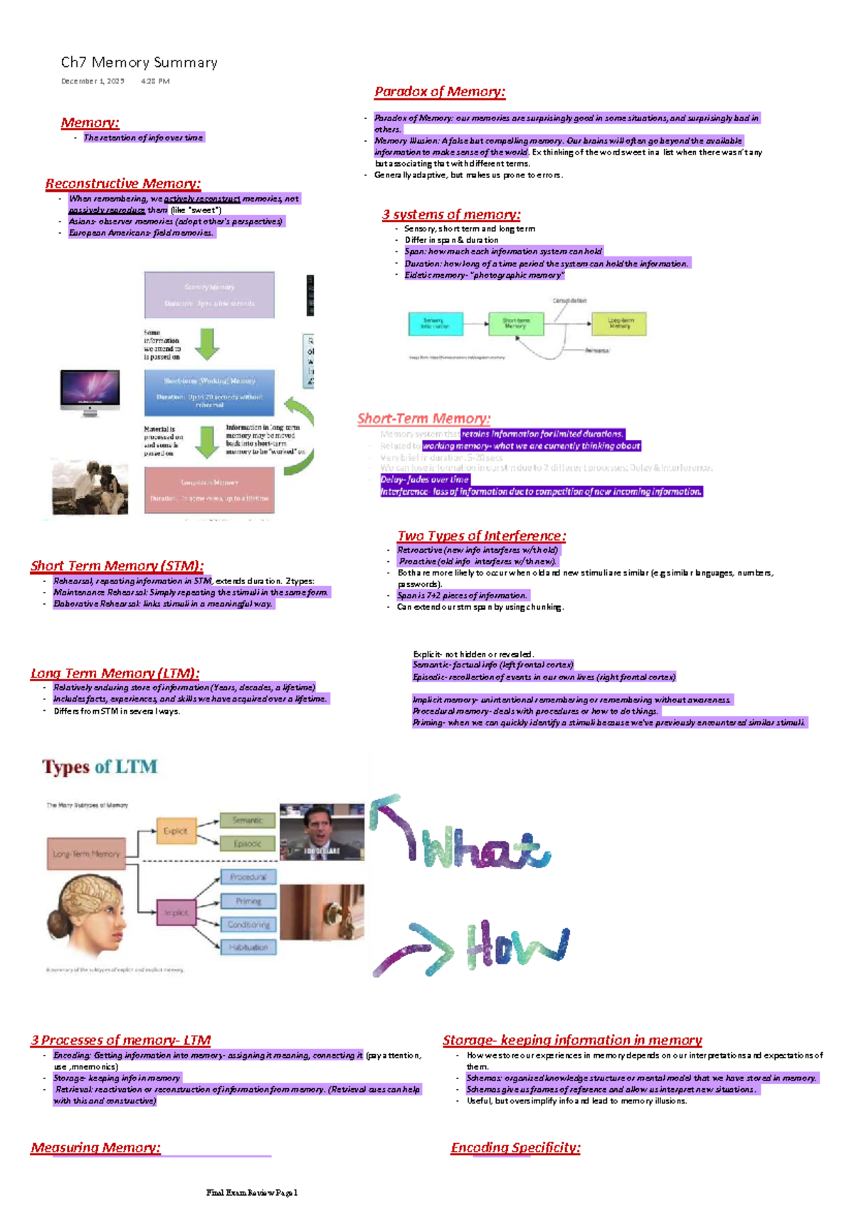 Ch7 Memory Summary for Final Exam - Online Class (Prof Boucher) - Studocu