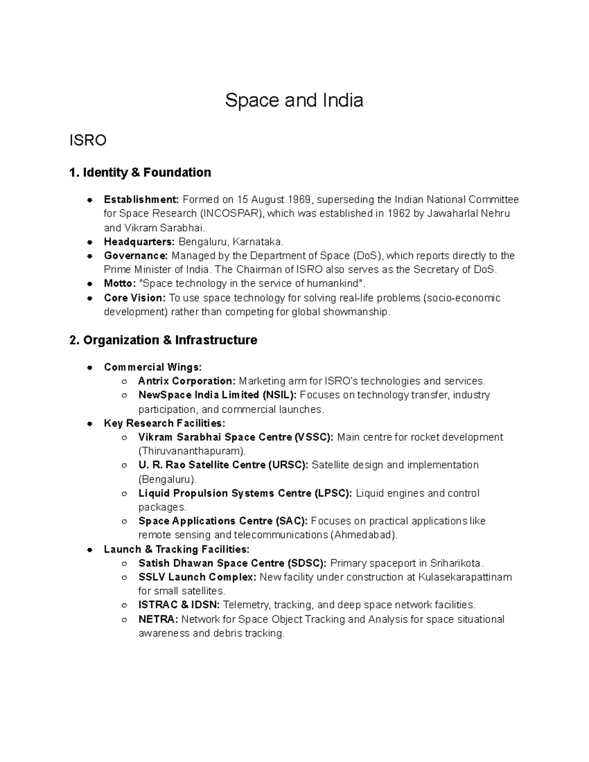Space and India: ISRO Overview and Key Developments - Studocu